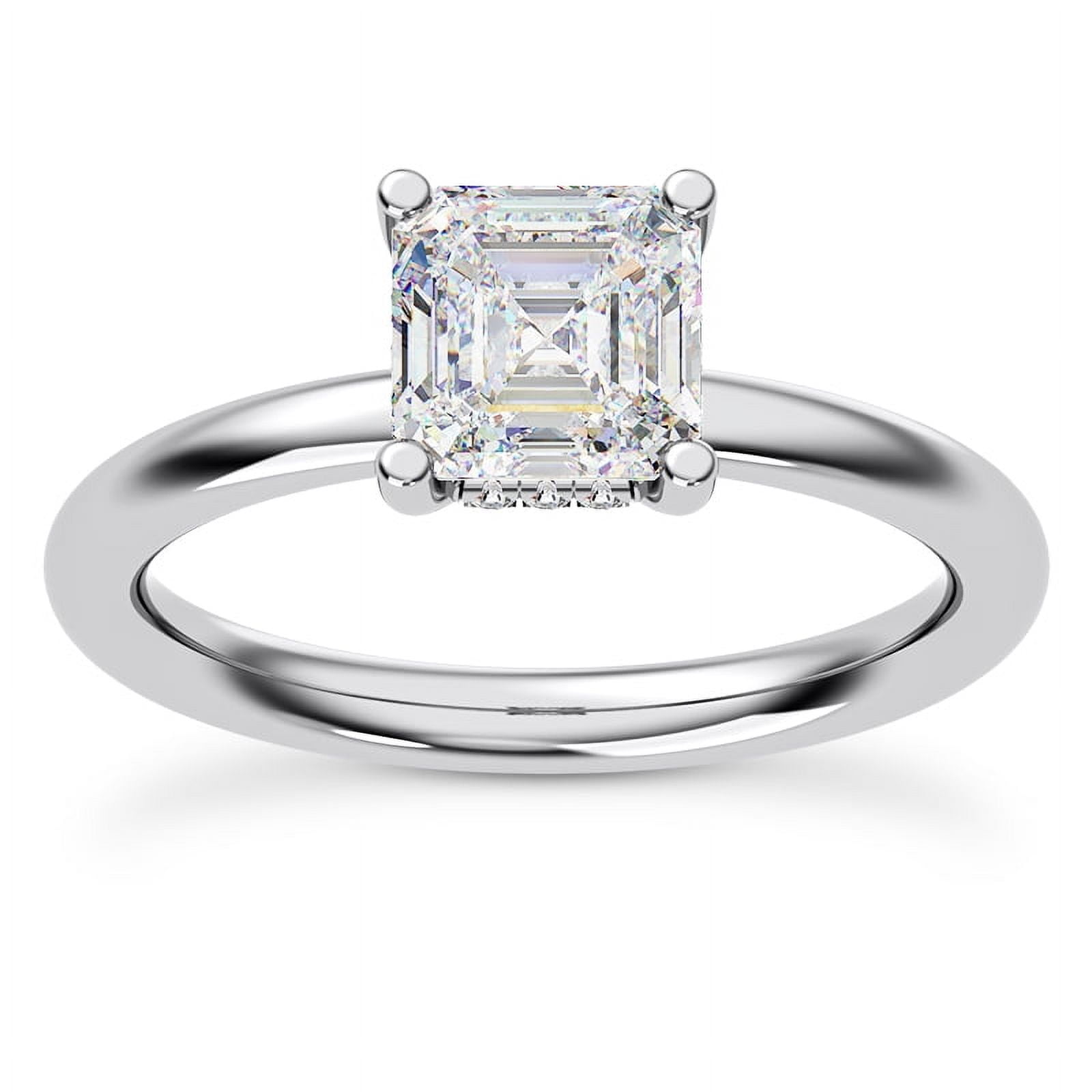 Alor Jewelry 1.7 Ct Hidden Halo Solitaire Engagement Ring for Women - Asscher Cut Moissanite ...