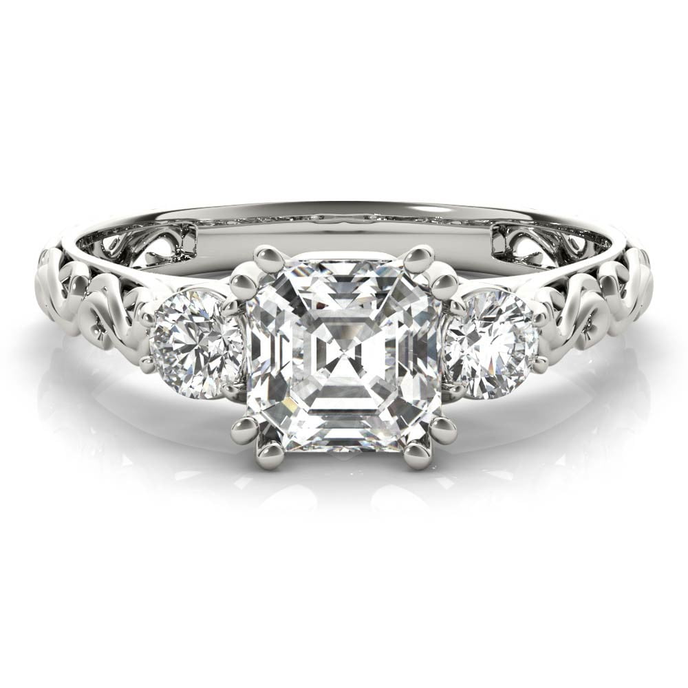 Alor Jewelry 1.9 Ct Asscher Cut Moissanite Ring - Vintage Three Stone ...