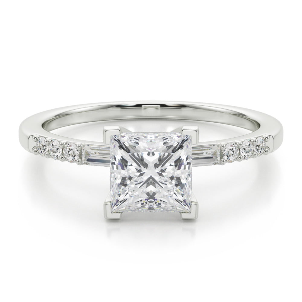 Alor Jewelry 1.9 Ct Princess Cut Moissanite Engagement Ring - Three Stone Prong Set Ring - 14K ...