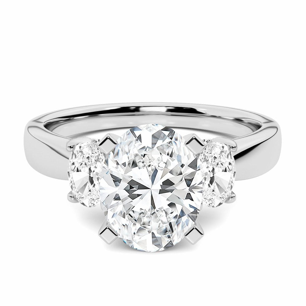 Alor Jewelry 1.9 Ct Three Stone Prong Set Ring - Oval Cut Moissanite Engagement Ring - 14K White ...