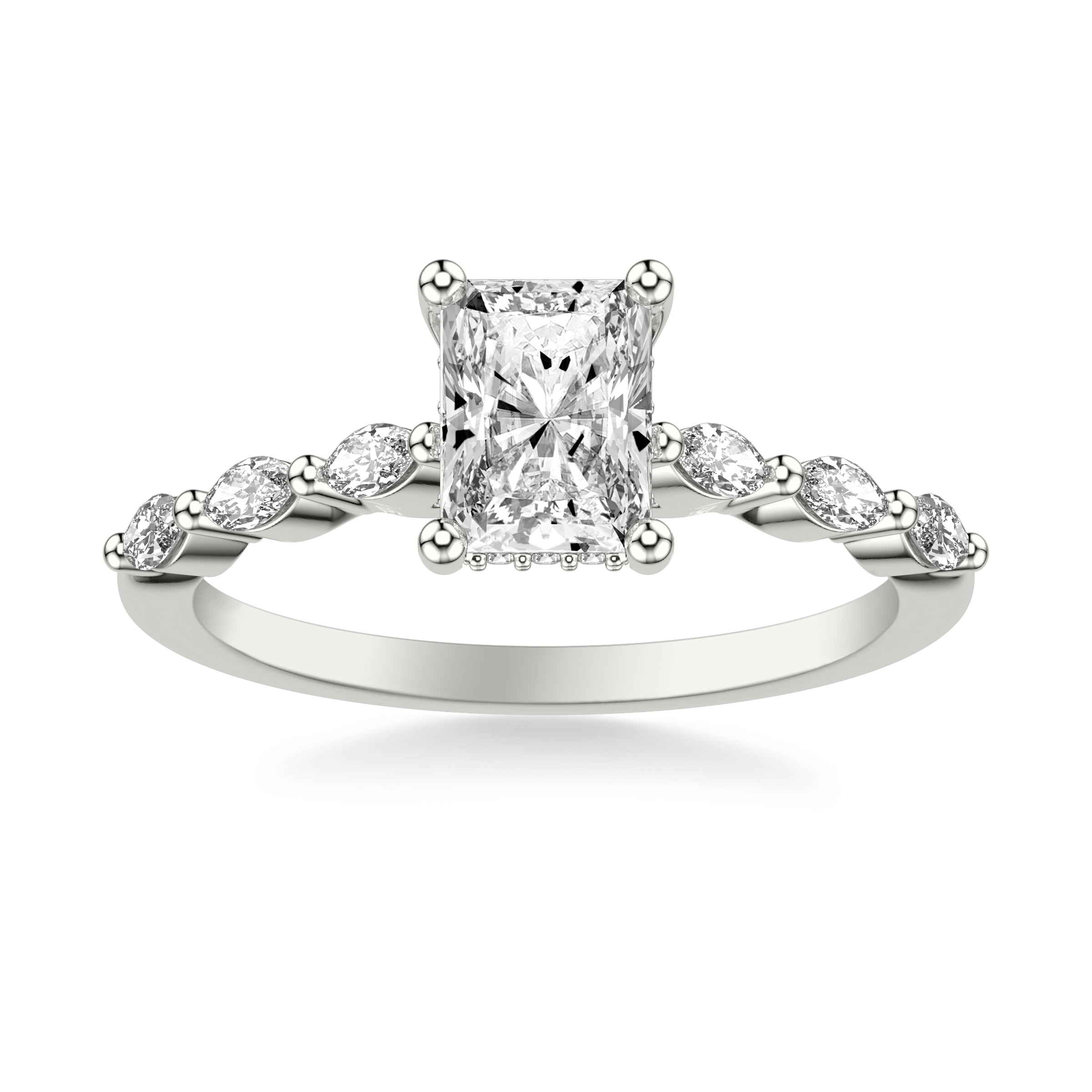 Alor Jewelry 14K White Gold Plated 1.8 Ct Radiant Cut Solitaire Engagement Ring with Hidden Halo ...