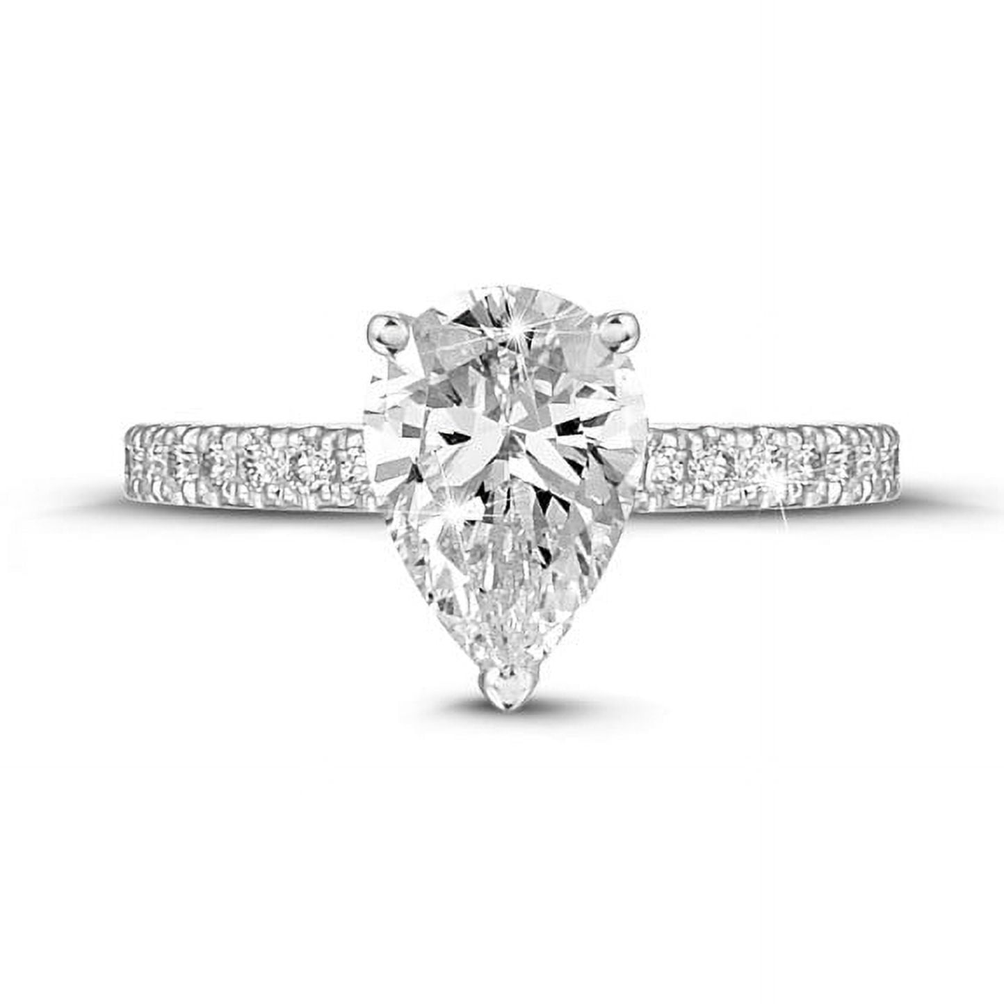 Alor Jewelry 14K White Gold Plated 2 Ct Pear Cut Moissanite Ring ...