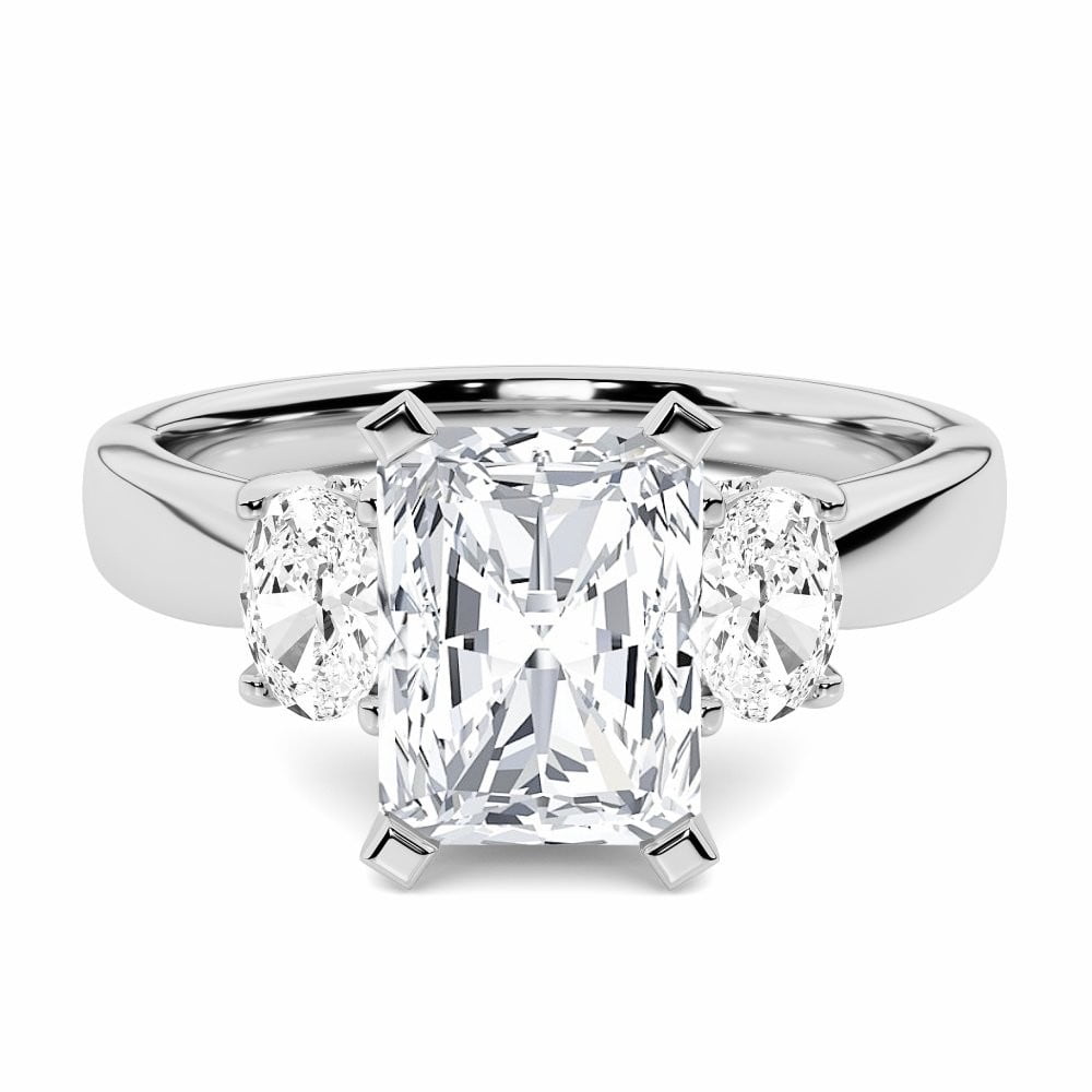 Alor Jewelry 2.1 Ct Radiant Cut Moissanite Engagement Ring - Three Stone Prong Set Design - 14K ...