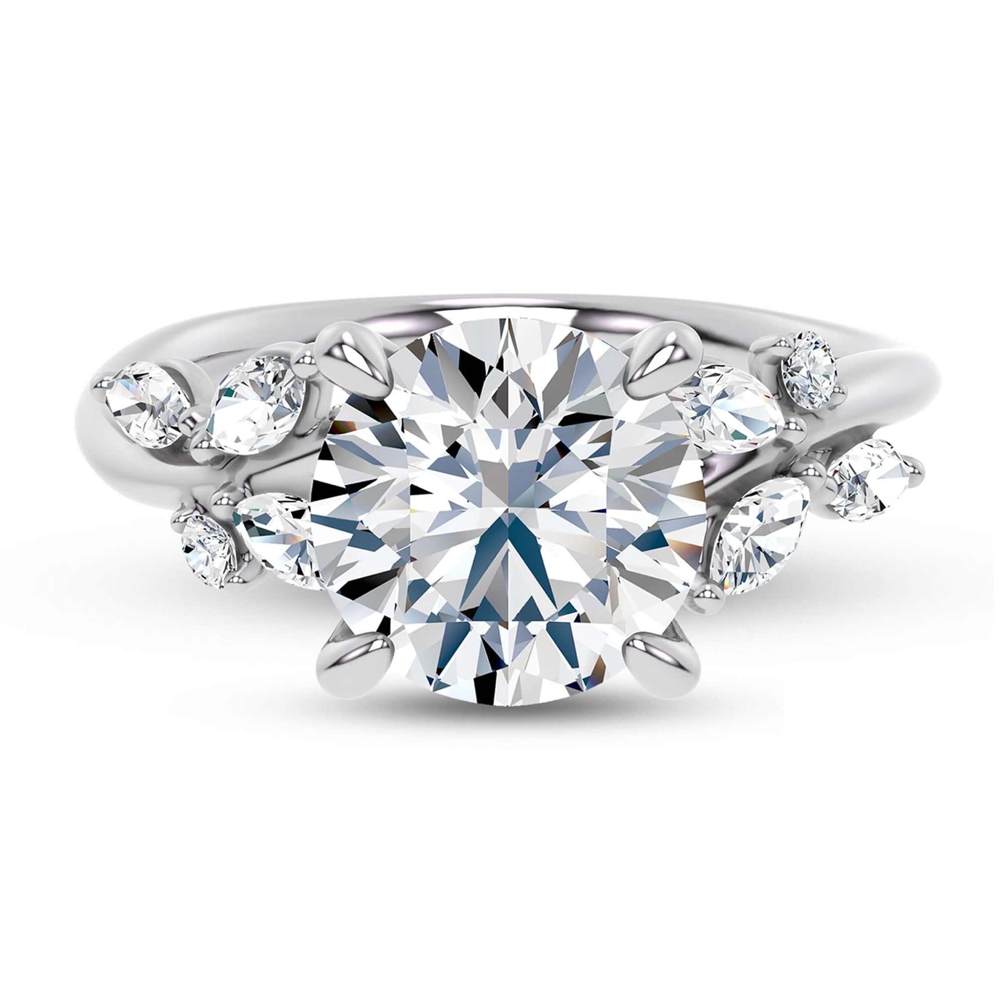 Alor Jewelry Engagement Ring for Women - 14K White Gold Plated 2.1 Ct Round Cut Moissanite ...