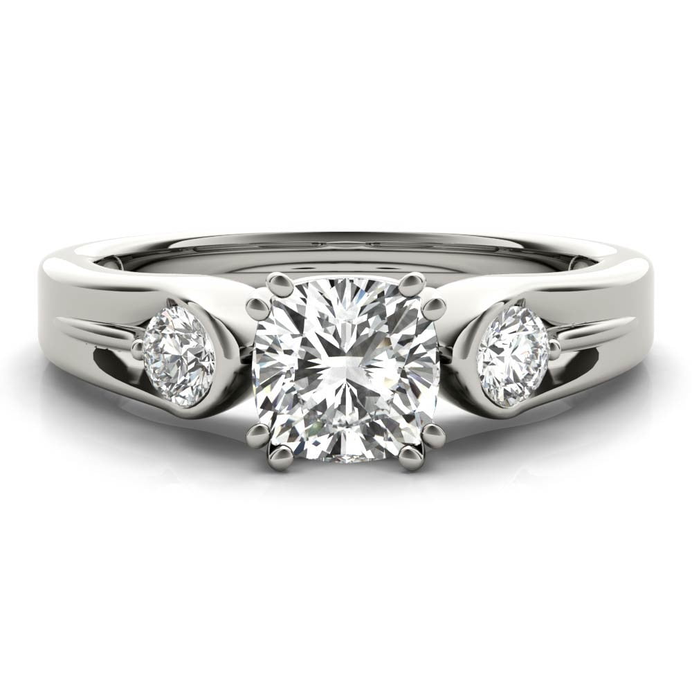 Alor Jewelry Three Stone 1.8 Ct Cushion Cut Moissanite Ring - 14K White ...