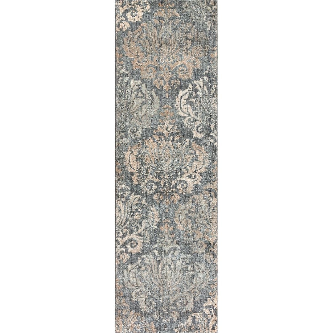 Alora Decor Euphoria 2'6" x 10' Damask Distress Gray/Gray/Rust/Blue ...