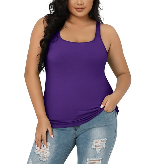 Alove Women Plus Size Cotton Tank Top with Shelf Bra Adjustable Wider ...
