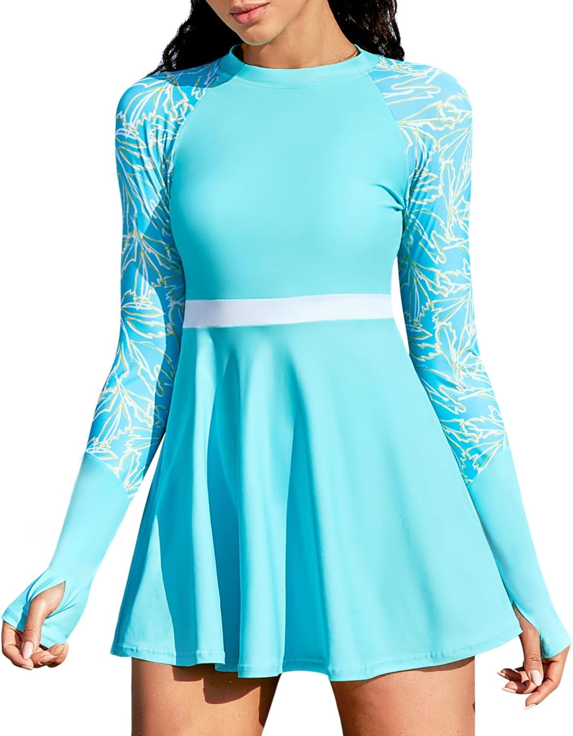 Alove Womens Style Modest 2 Pieces Swimsuits Printed Swim Dress with ...