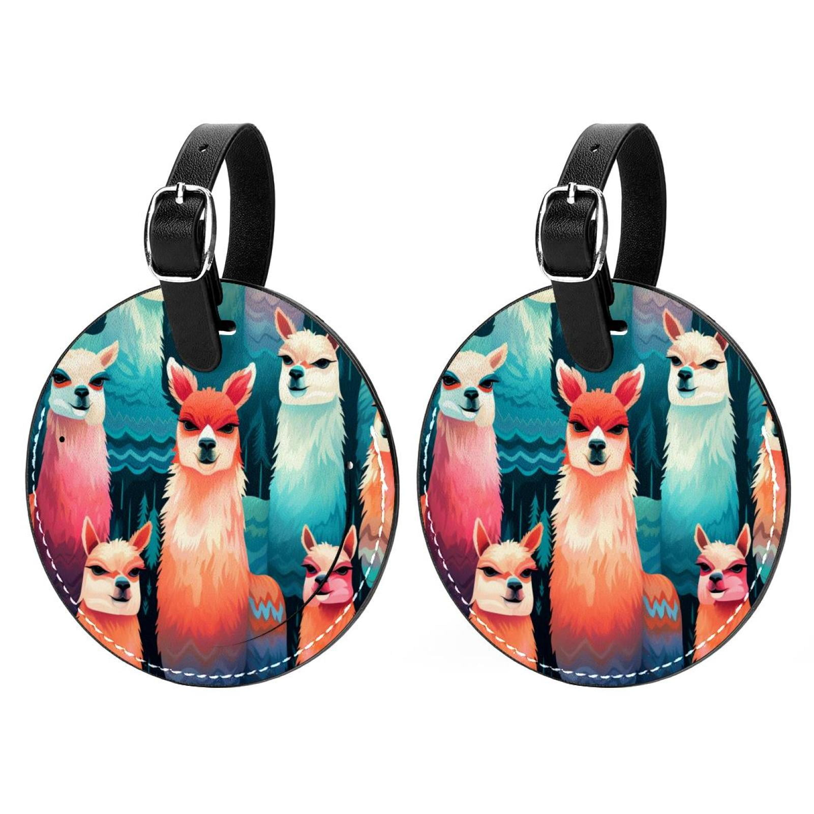Alpaca 2Pcs PU Leather Round Luggage Tags with Privacy Cover and Name ...