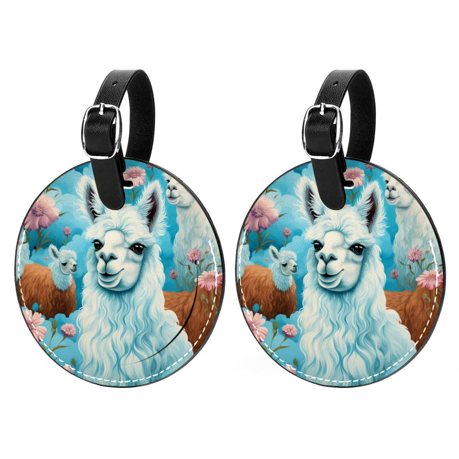Alpaca 2Pcs PU Leather Round Luggage Tags with Privacy Cover and Name ...