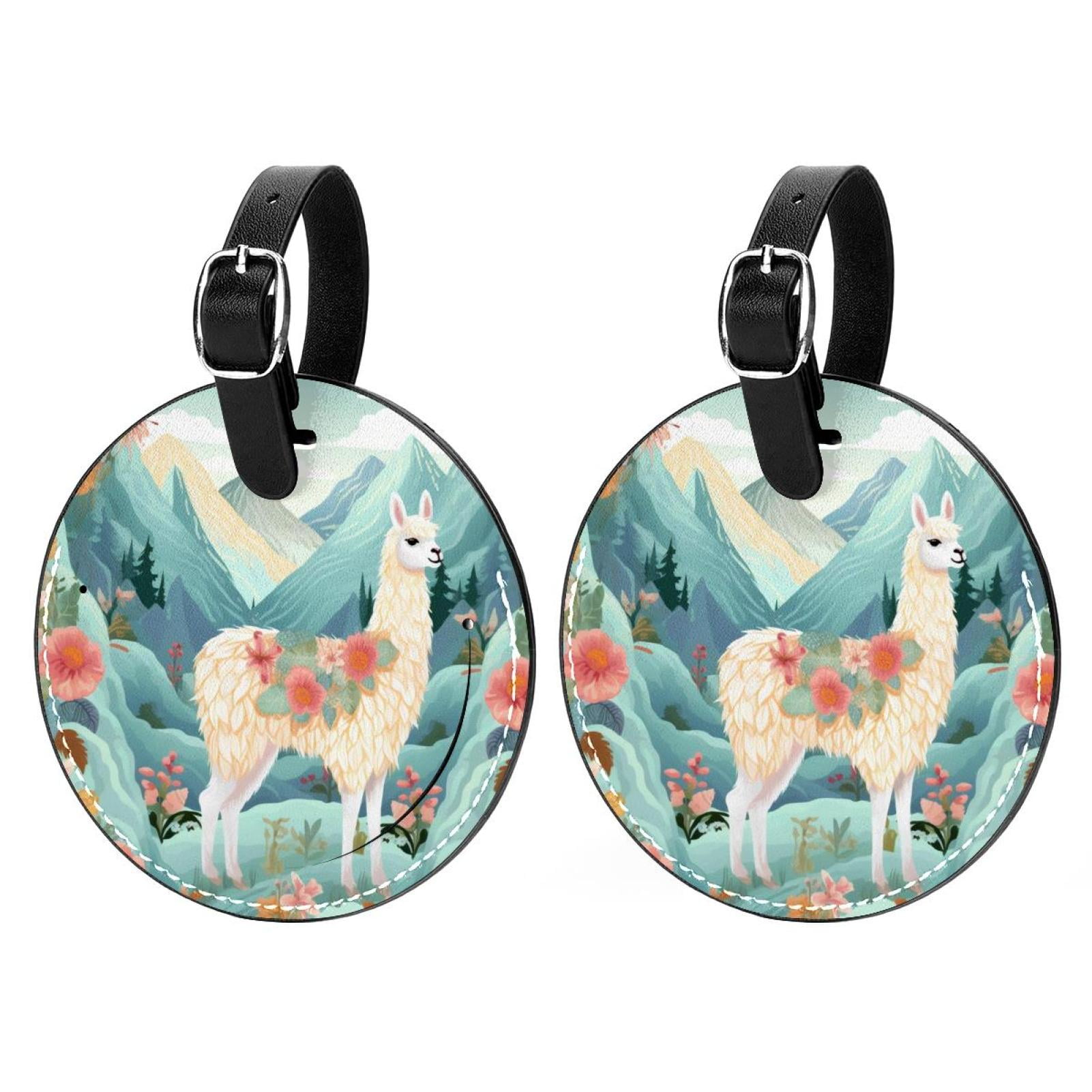 Alpaca 2Pcs PU Leather Round Luggage Tags with Privacy Cover and Name ...