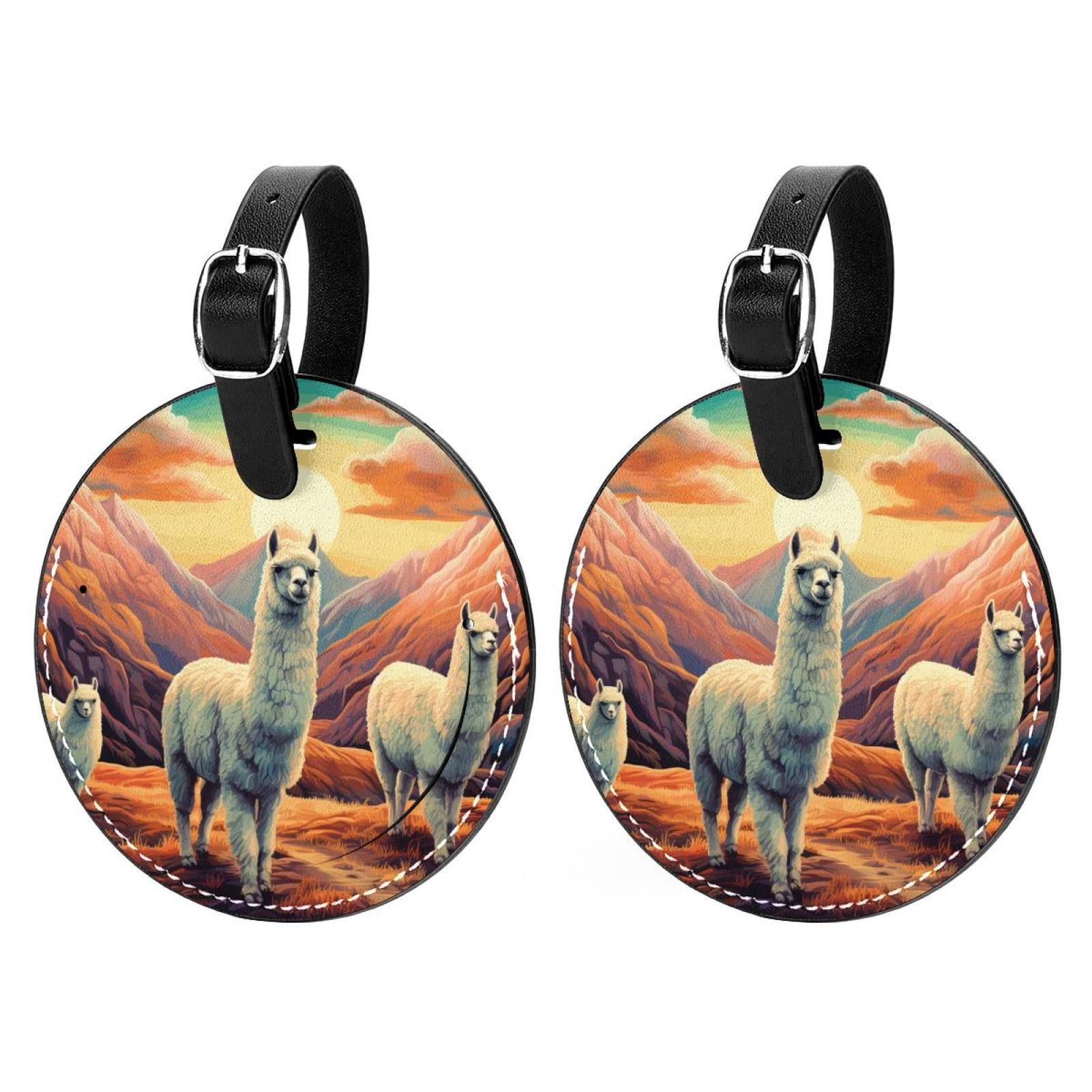 Alpaca 2Pcs PU Leather Round Luggage Tags with Privacy Cover and Name ...