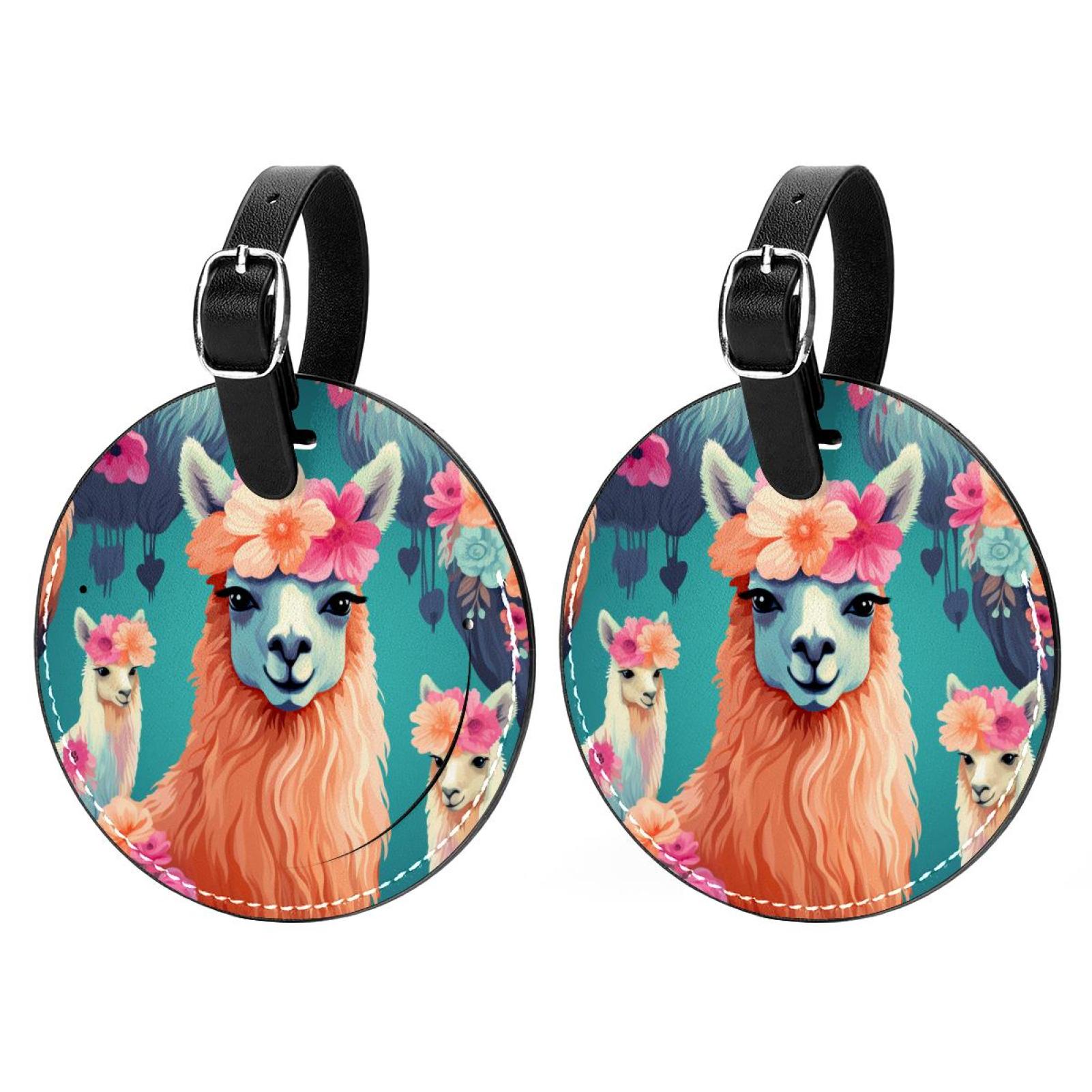 Alpaca 2Pcs PU Leather Round Luggage Tags with Privacy Cover and Name ...