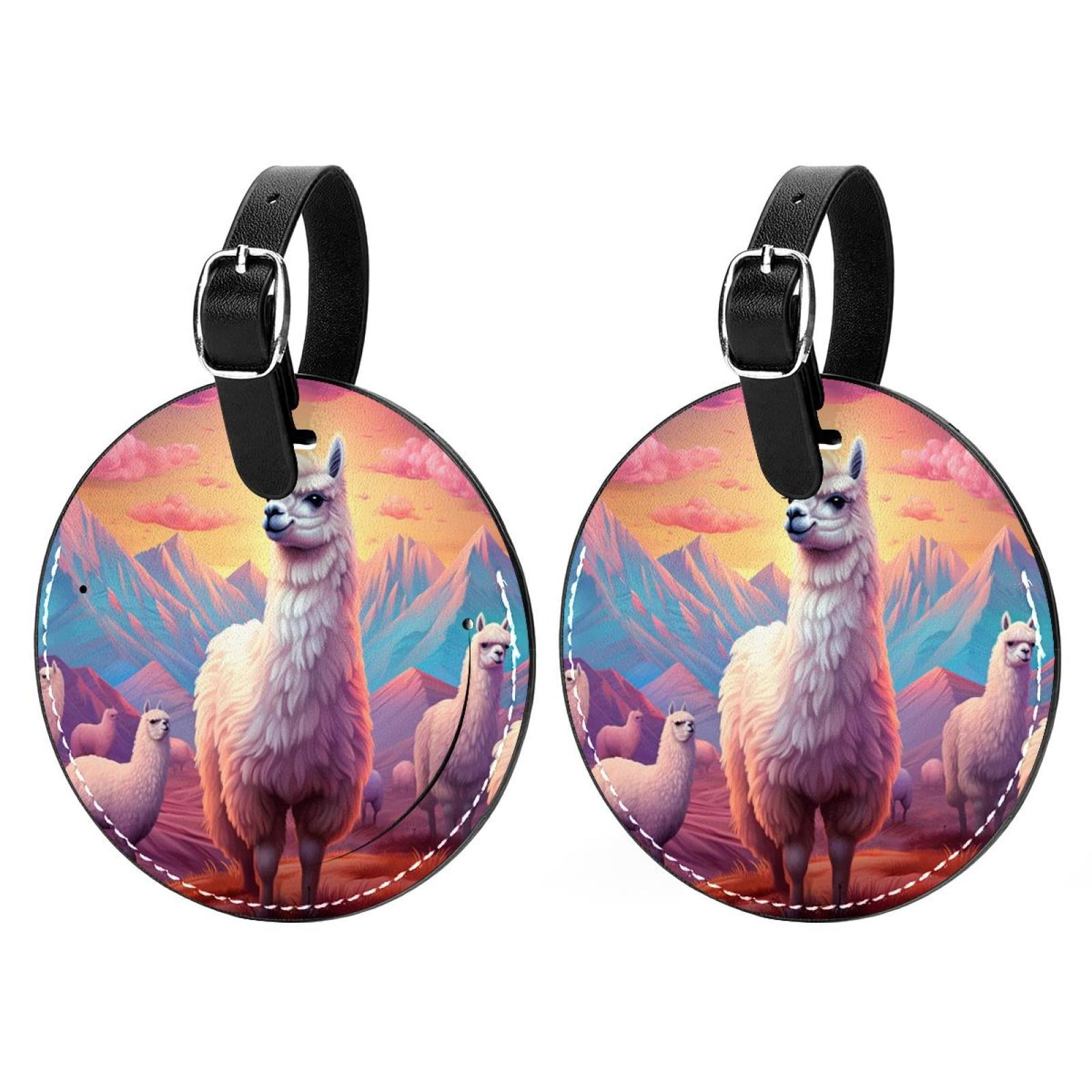 Alpaca 2Pcs PU Leather Round Luggage Tags with Privacy Cover and Name ...