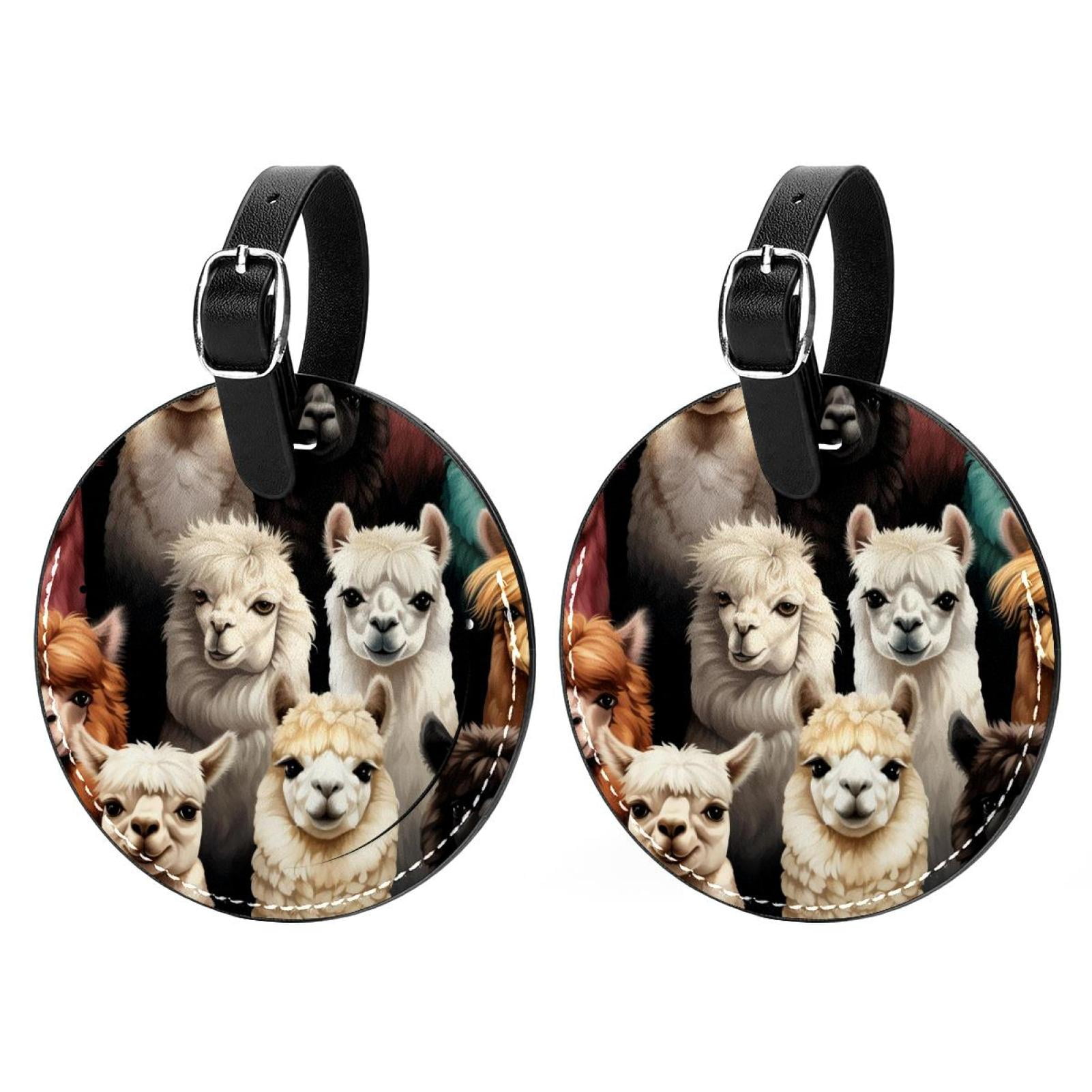 Alpaca 2Pcs PU Leather Round Luggage Tags with Privacy Cover and Name ...