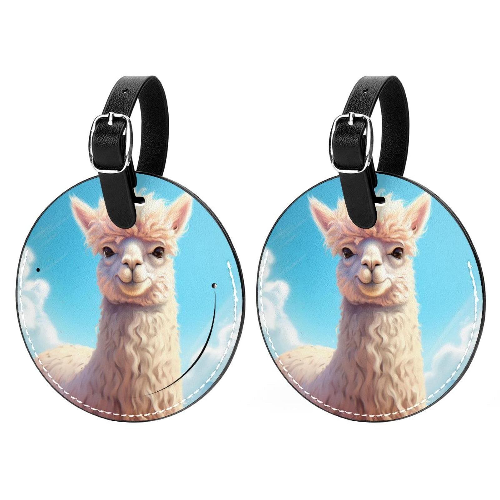 Alpaca 2Pcs PU Leather Round Luggage Tags with Privacy Cover and Name ...