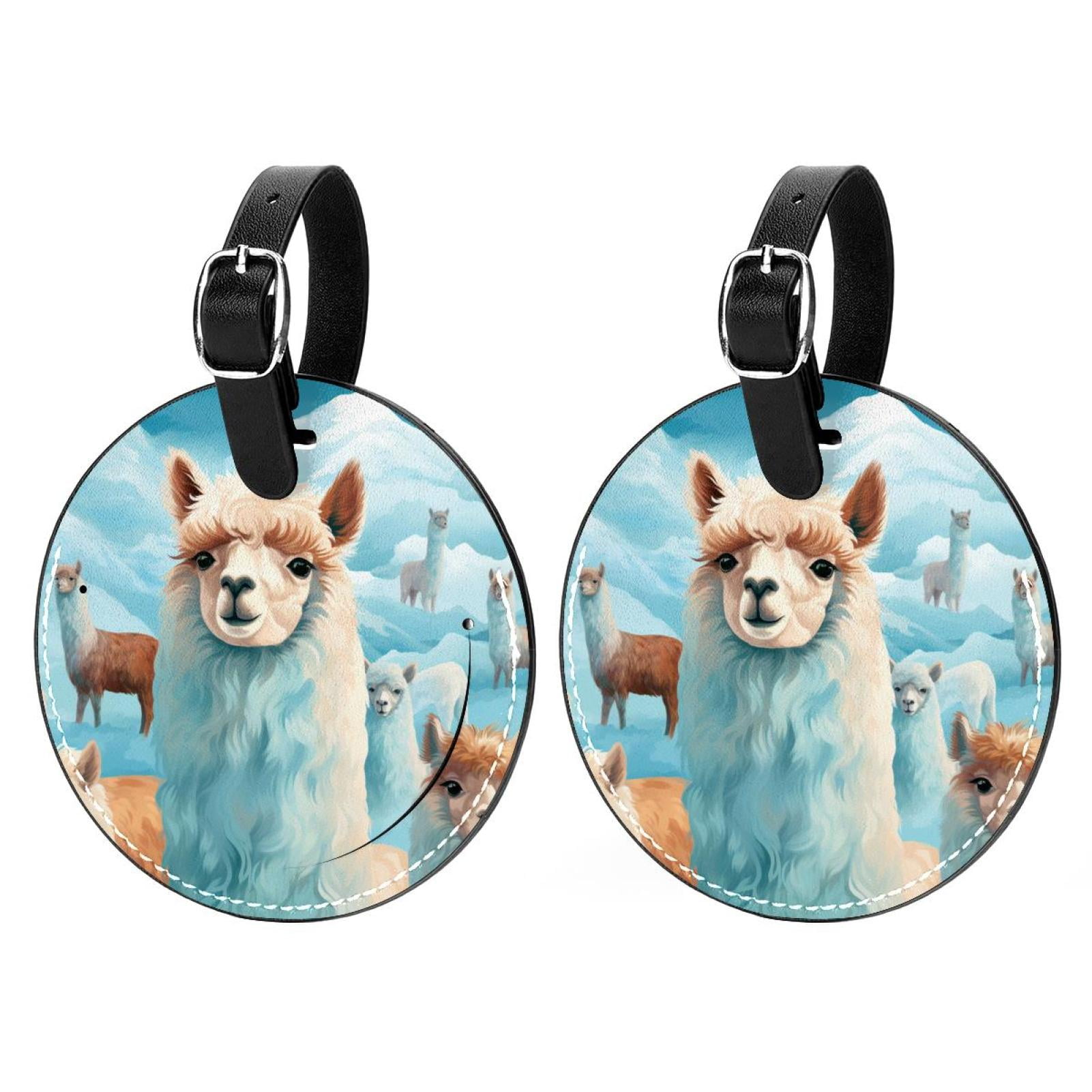 Alpaca 2Pcs PU Leather Round Luggage Tags with Privacy Cover and Name ...