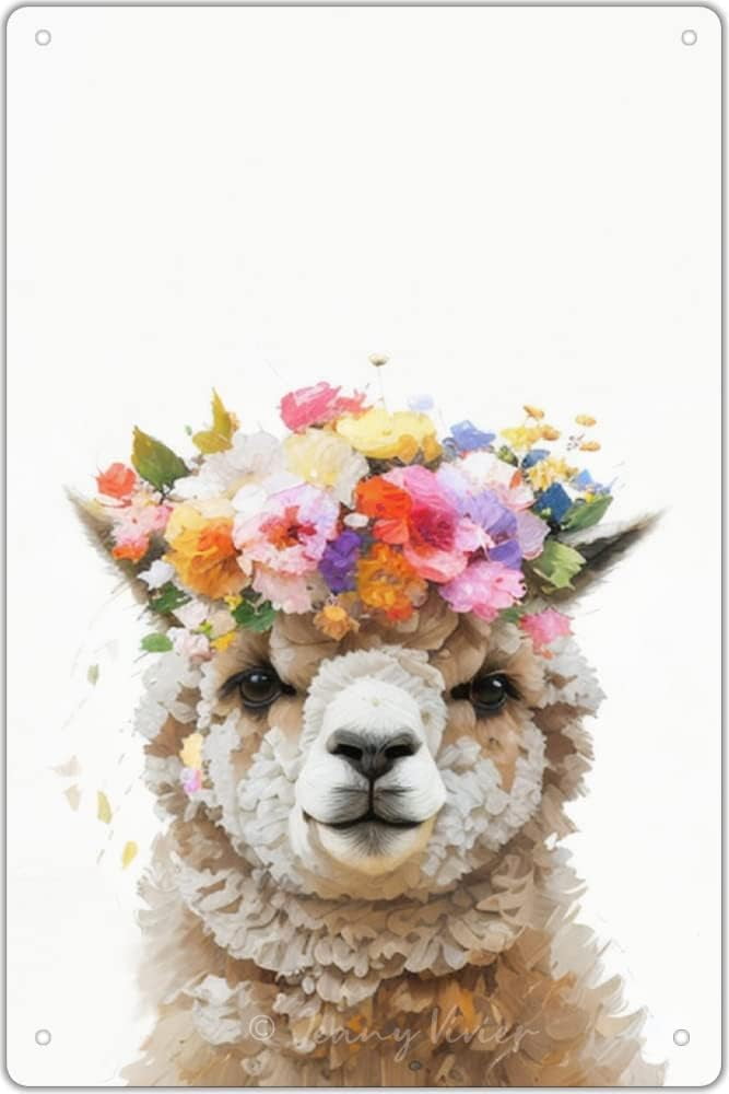Alpaca Animal Print Portrait Metal Tin Sign,Llama Decor Poster Wall Art ...