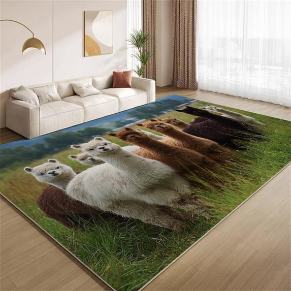 Alpaca Area Rugs, Grassland Animal Pattern Carpet, Washable Non Slip ...