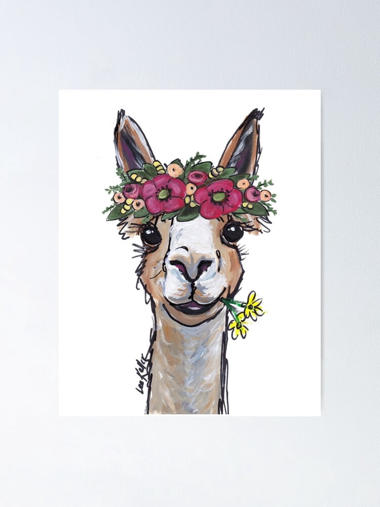 Alpaca Art, Cute Alpaca Art with flower crown Canvas Poster Decor ...