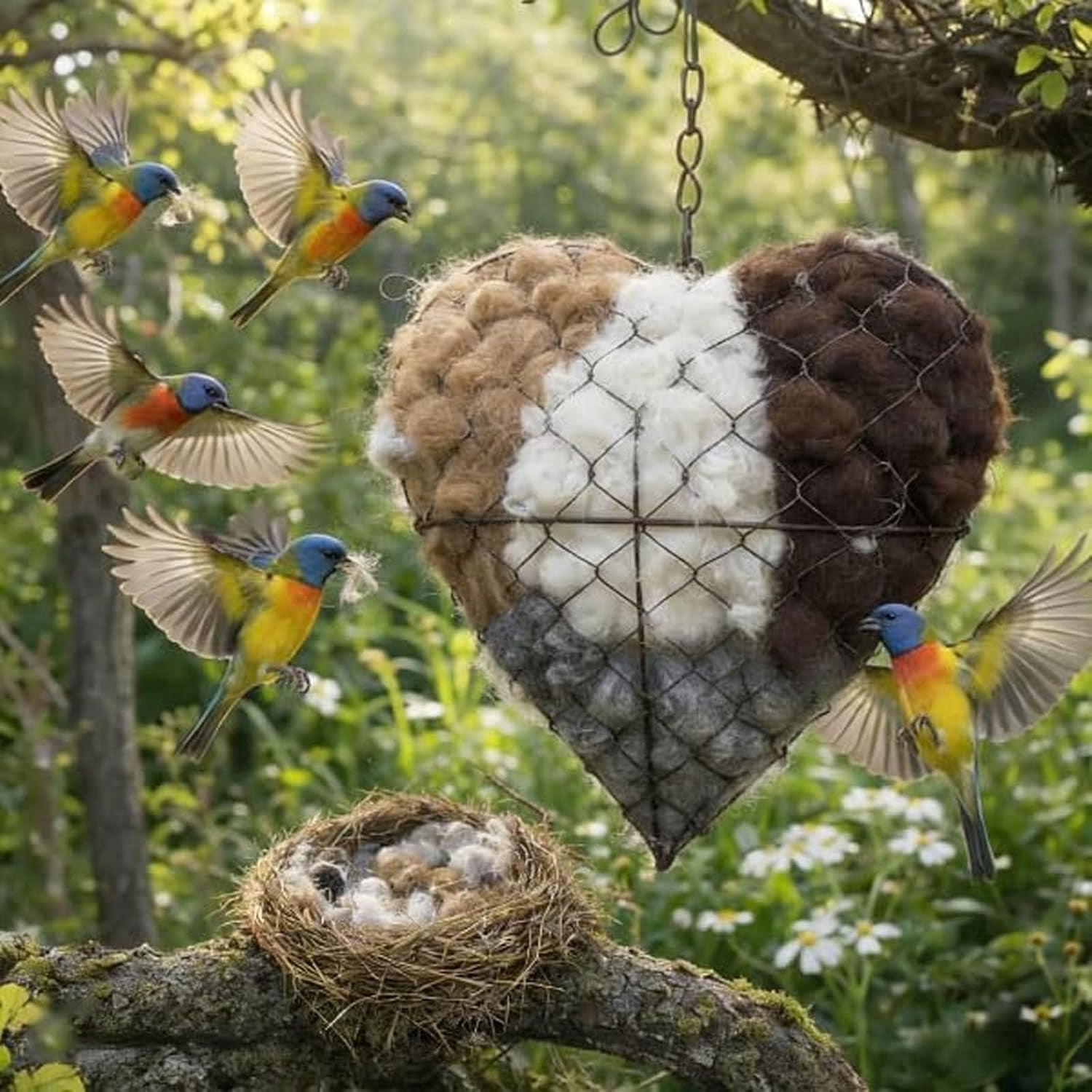 Alpaca Bird Nesting Heart, Handmade Fiber Bird Nesting Heart ...