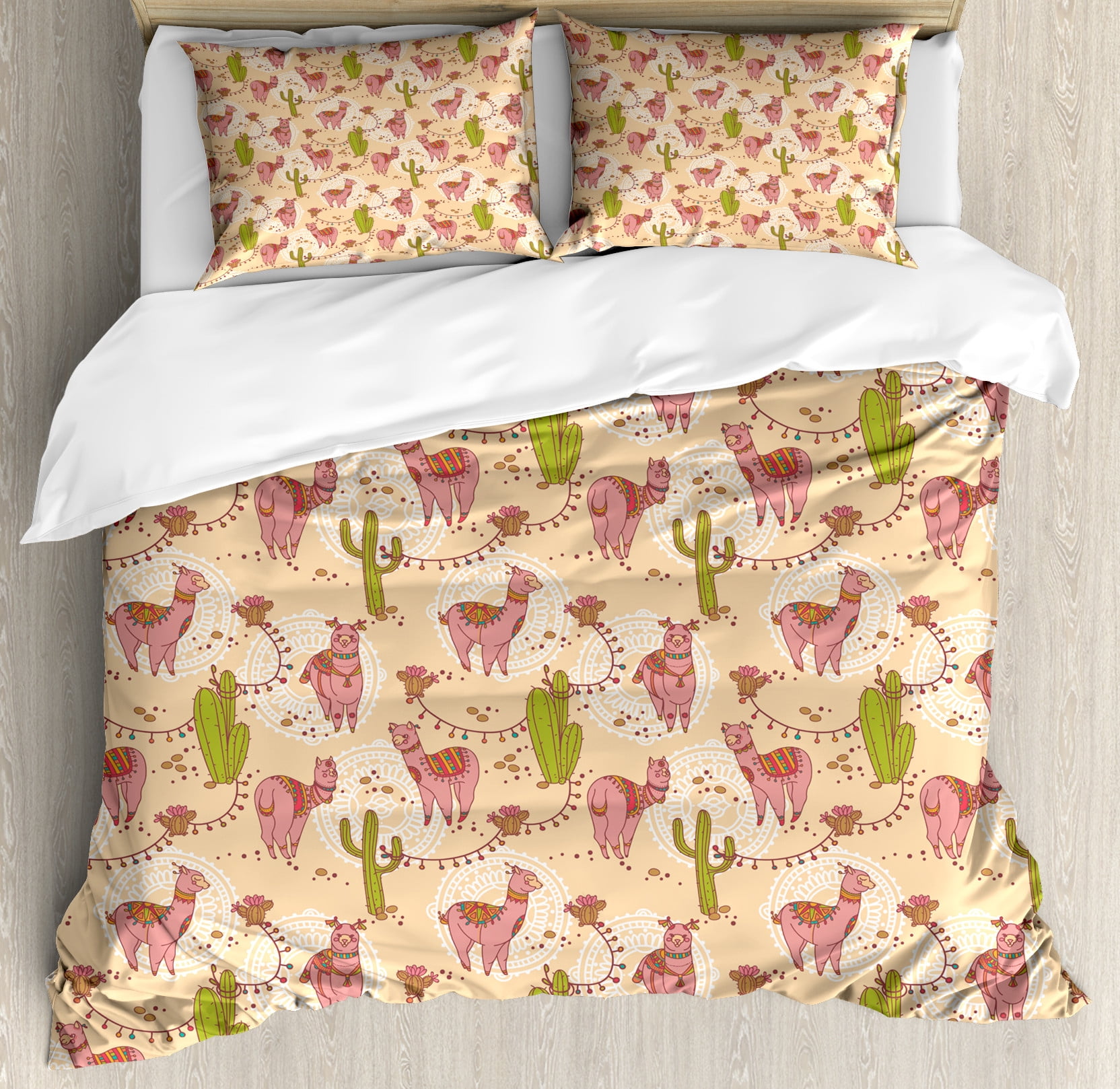 Alpaca Duvet Cover Set, Chile Llamas in Ornamental Traditional Tribal ...