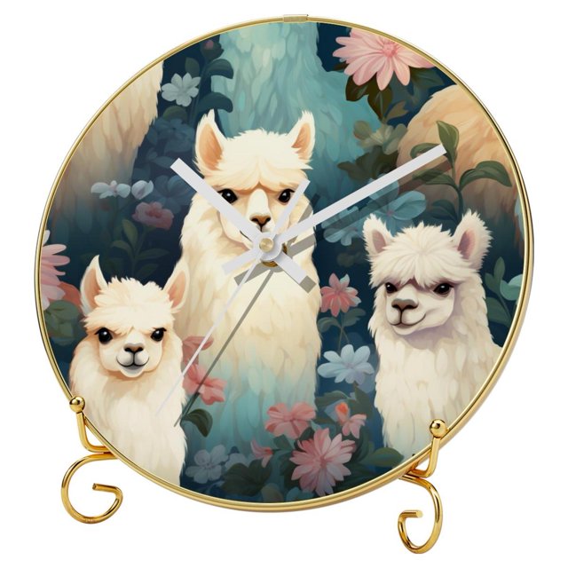 Alpaca Elegant Round Printed Wall Clock with Hooks and Gold Stand ...
