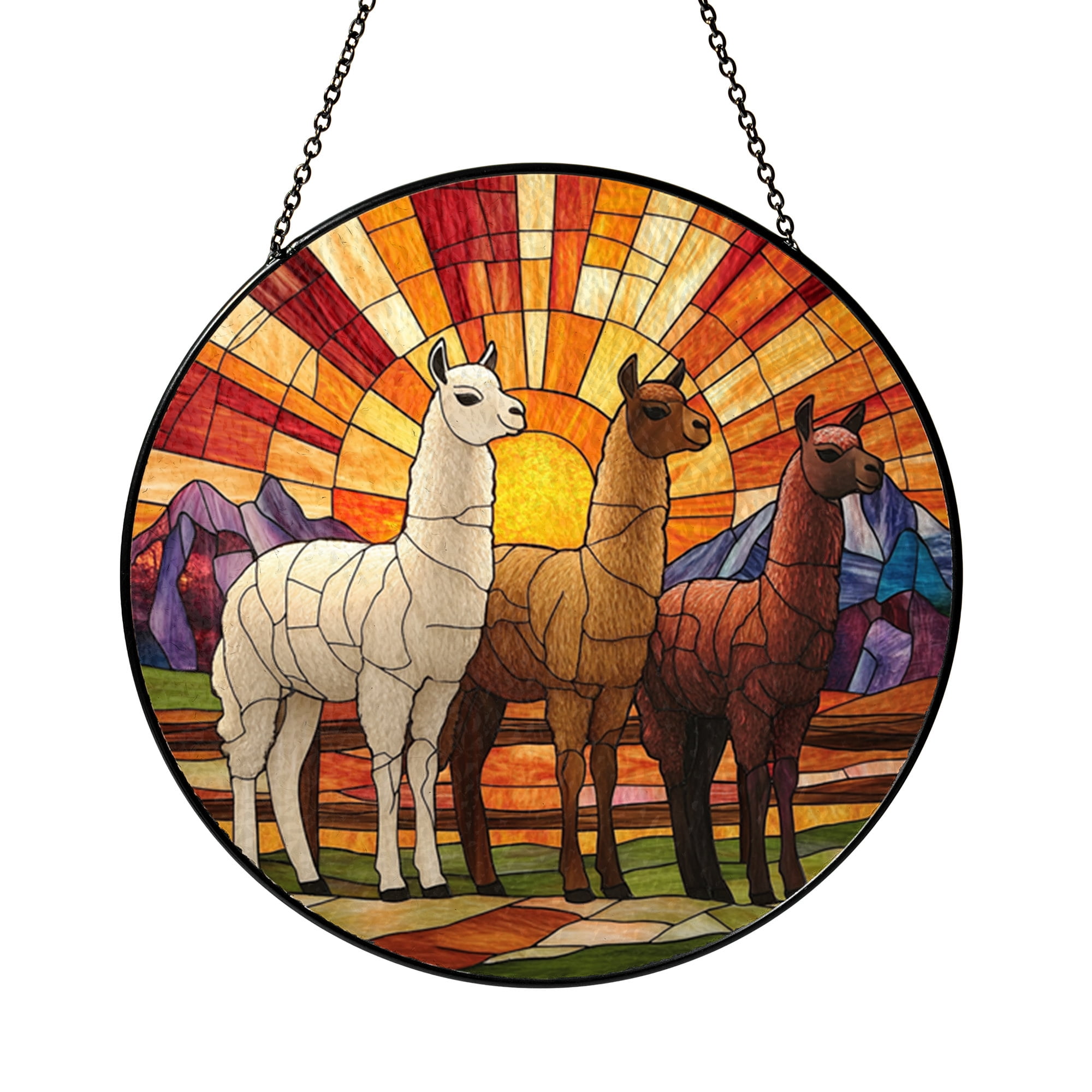 Alpaca Family Round Suncatcher, Stained Glass Farm Animal Window Decor ...