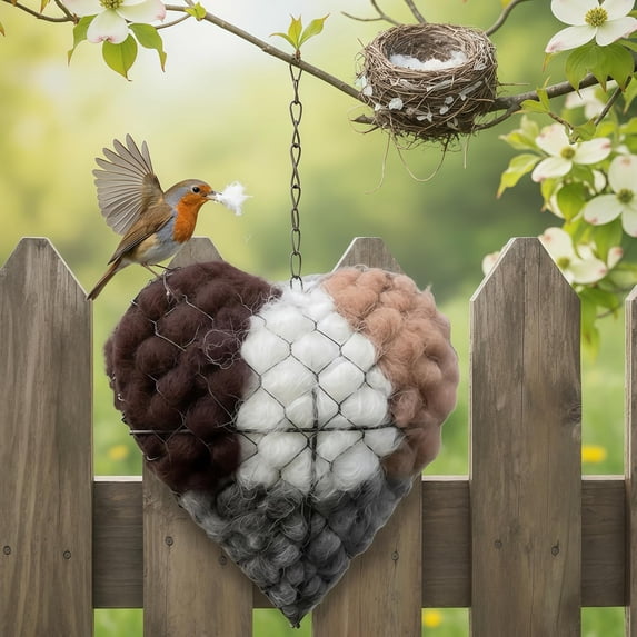 Alpaca Fiber Bird Nesting Heart - Refillable Hummingbird Nest Haven ...