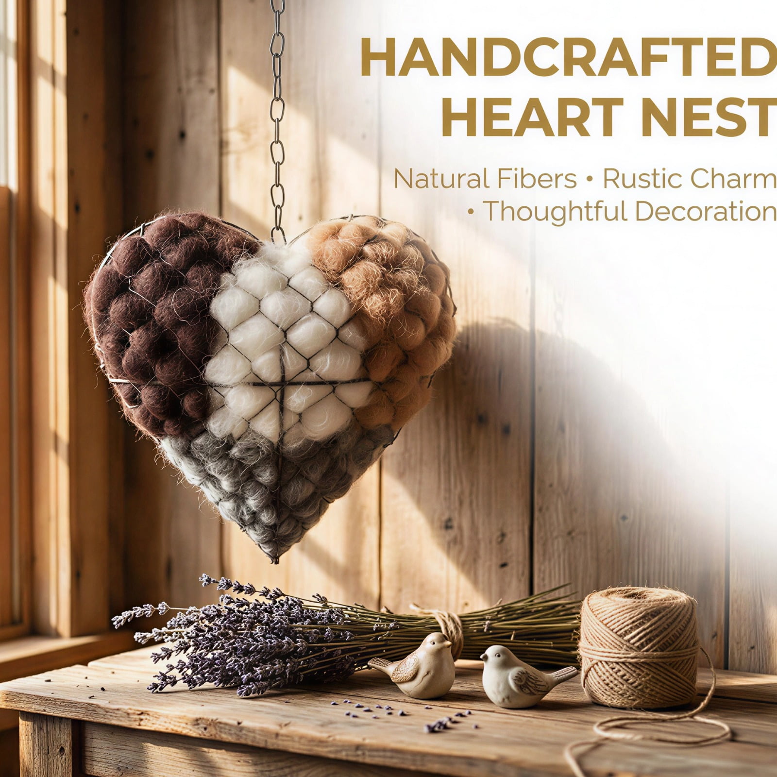 Alpaca Fiber Heart-Shaped Bird Nesting Holder: Handmade Outdoor Shelter ...