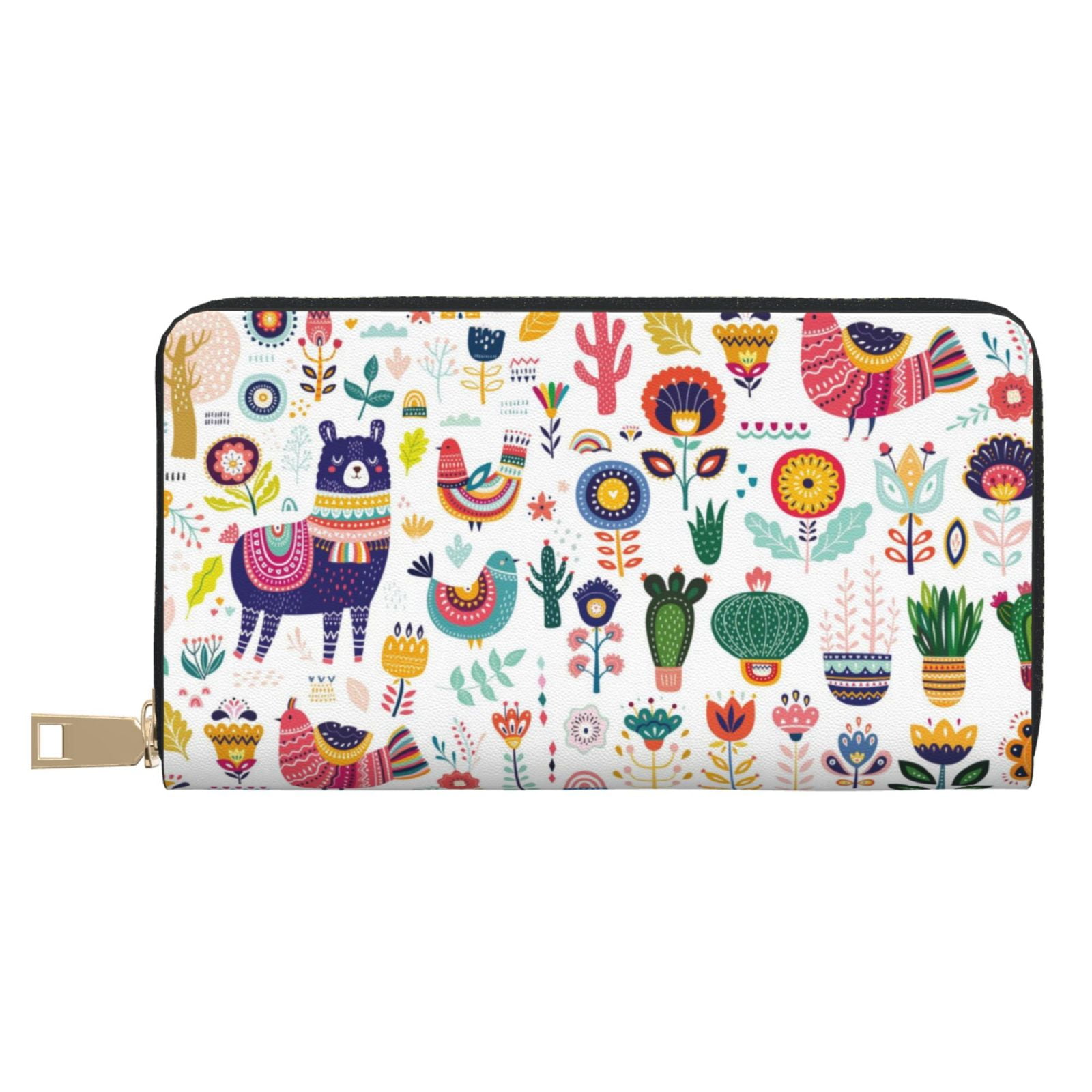 Alpaca Flower Wallet Women, Leather Bifold Multi Card Wallet, Women's ...