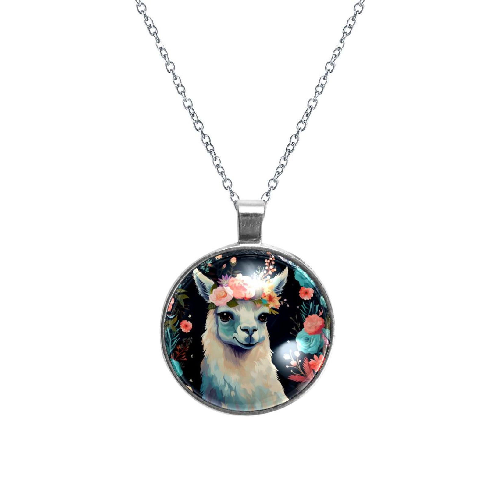 Alpaca Glass Circular Pendant Necklace - Dazzling Jewelry for Women ...