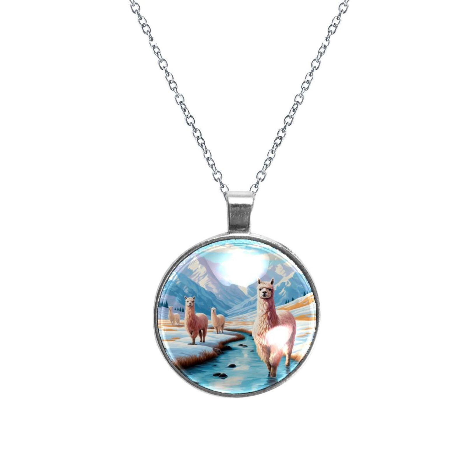 Alpaca Glass Design Circular Pendant Necklace - Elegant Jewelry Piece ...