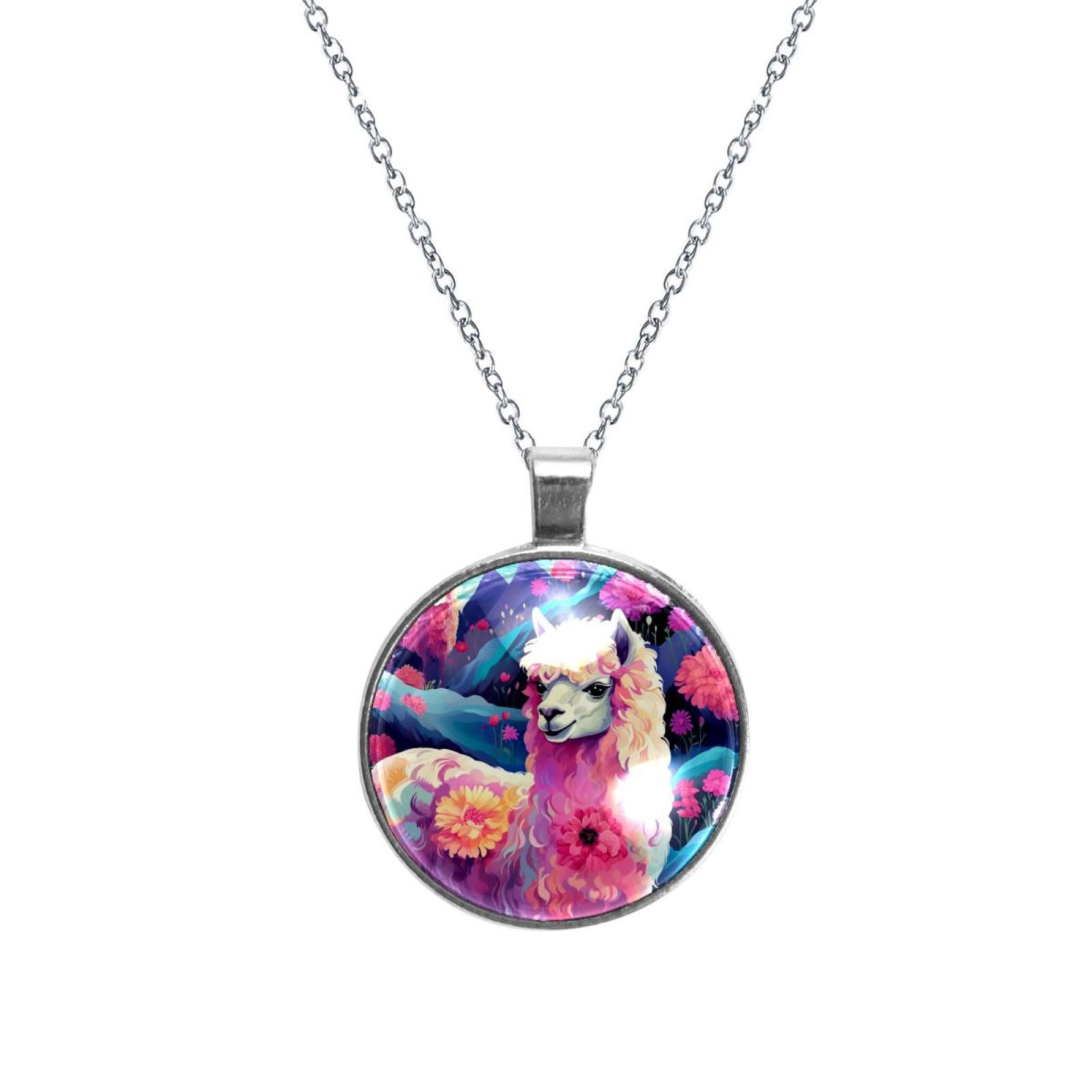 Alpaca Glass Design Circular Pendant Necklace - Elegant Statement Piece ...