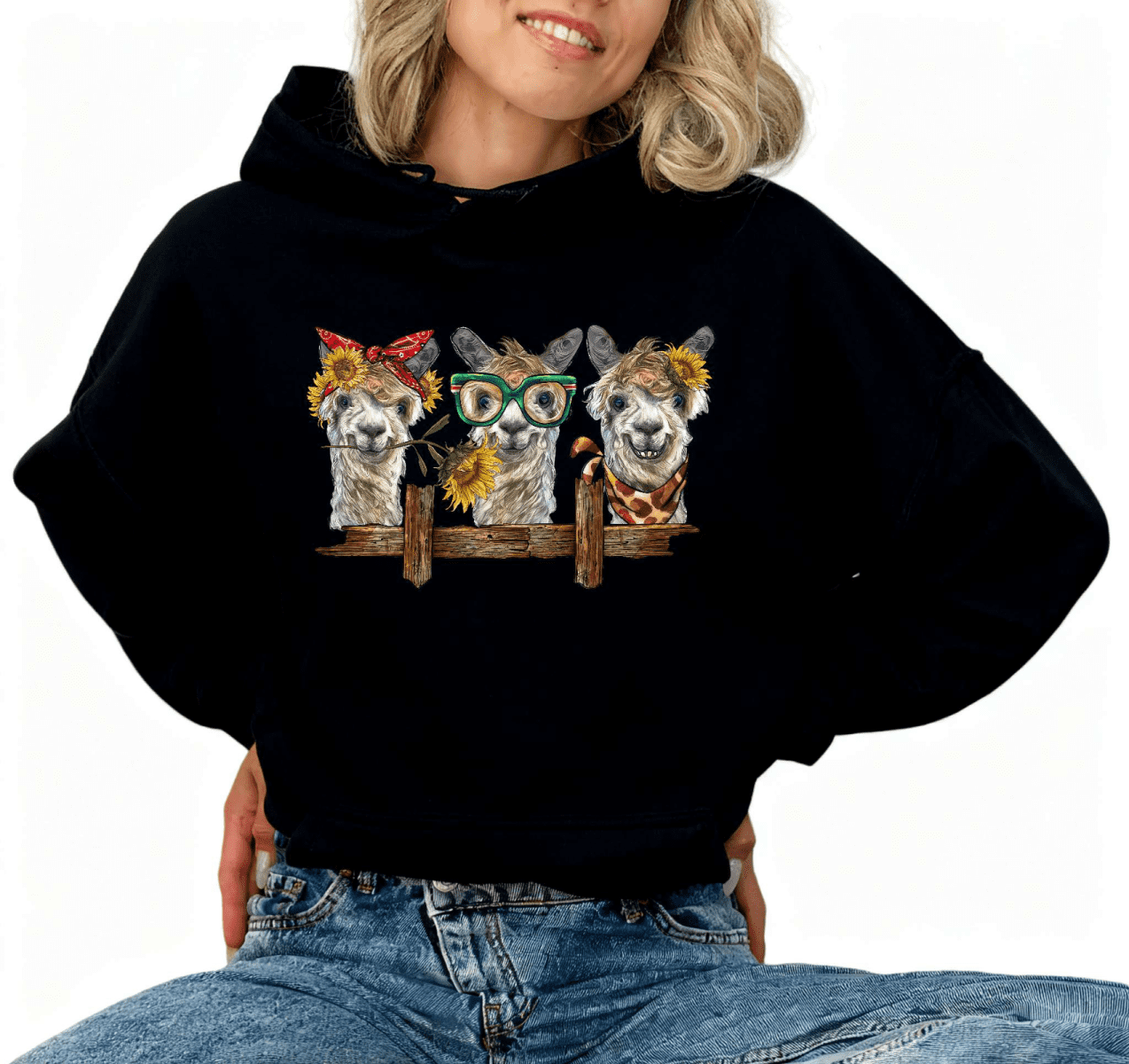 Alpaca Graphic Sweatshirt Print Hoodie Black Cute Farm Animal ...