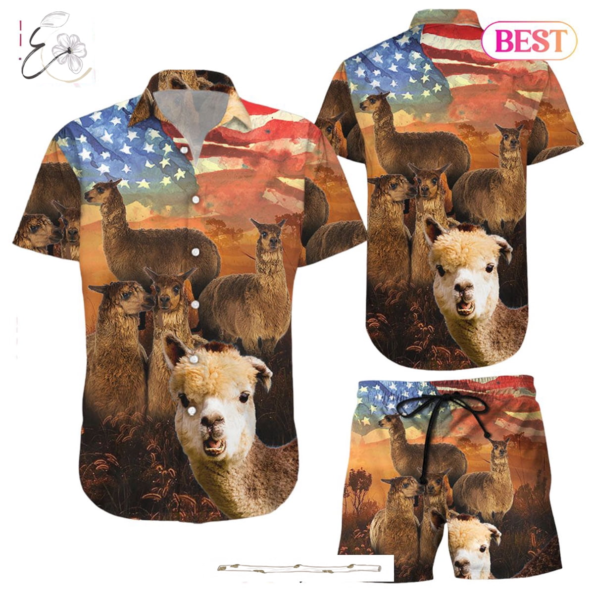 Alpaca Hawaiian Shirt Alpaca Sunset American Flag Hawaii Shirt Gift For ...