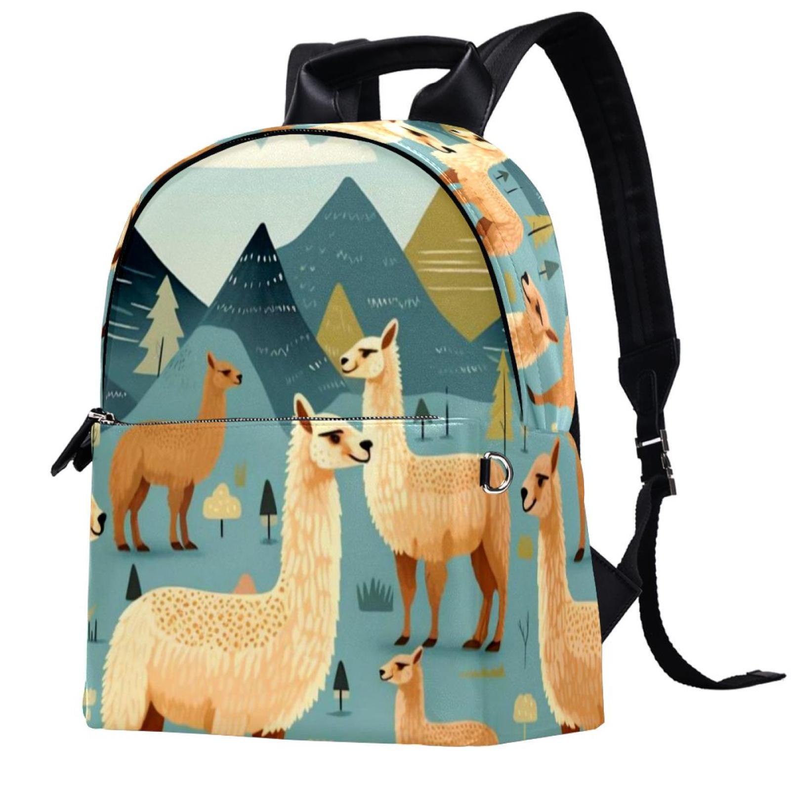 Alpaca Large Leather School Bags Cute Backpacks with Printed Design for ...
