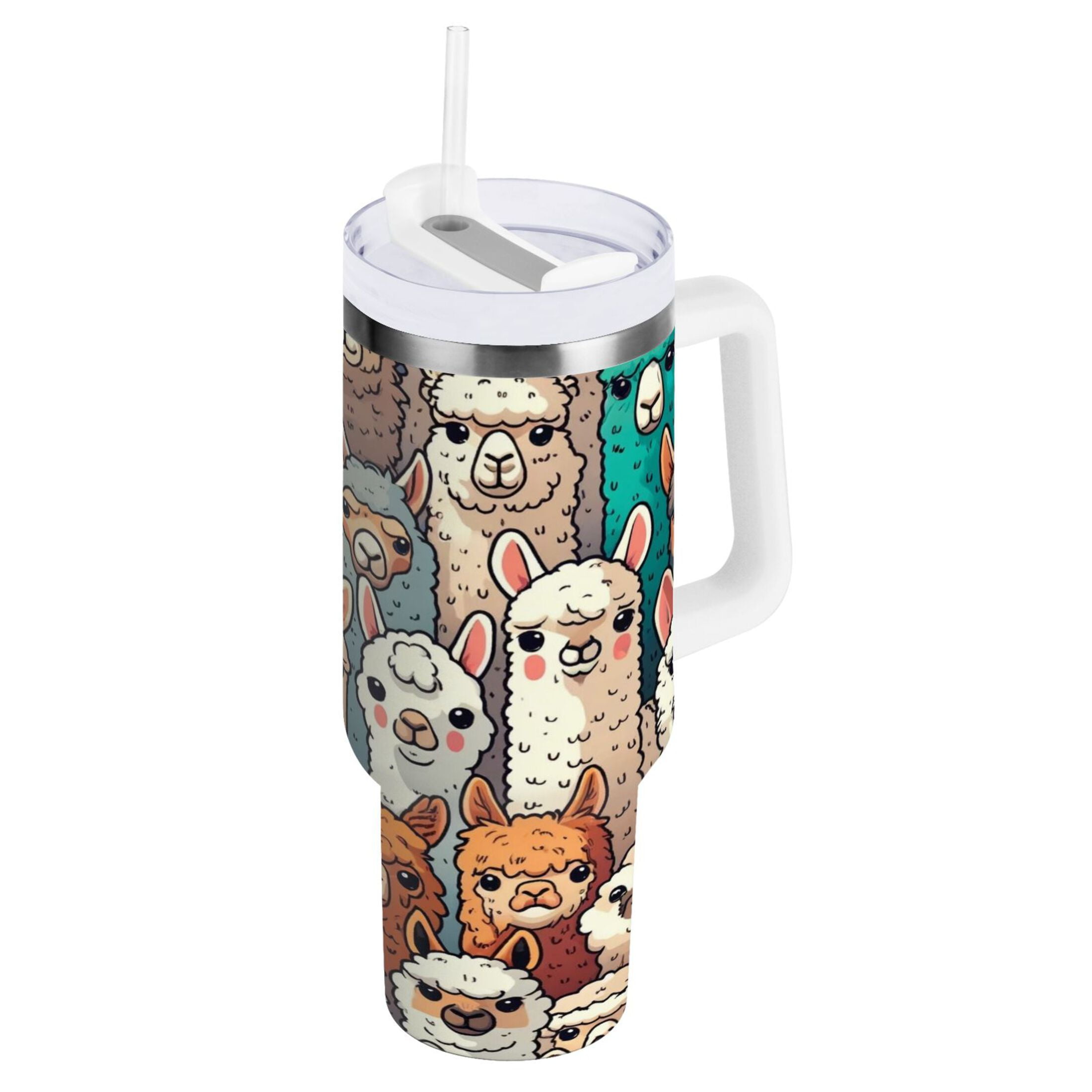 Alpaca Llama Animal Faces Tumbler with Handle and Straw Lid 30 oz ...