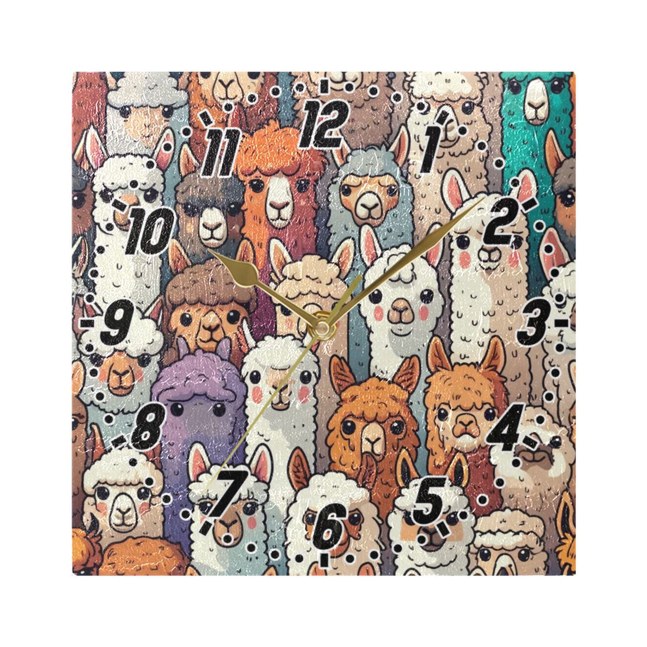 Alpaca Llama Animal Faces Wall Clock Battery Operated Silent Non ...