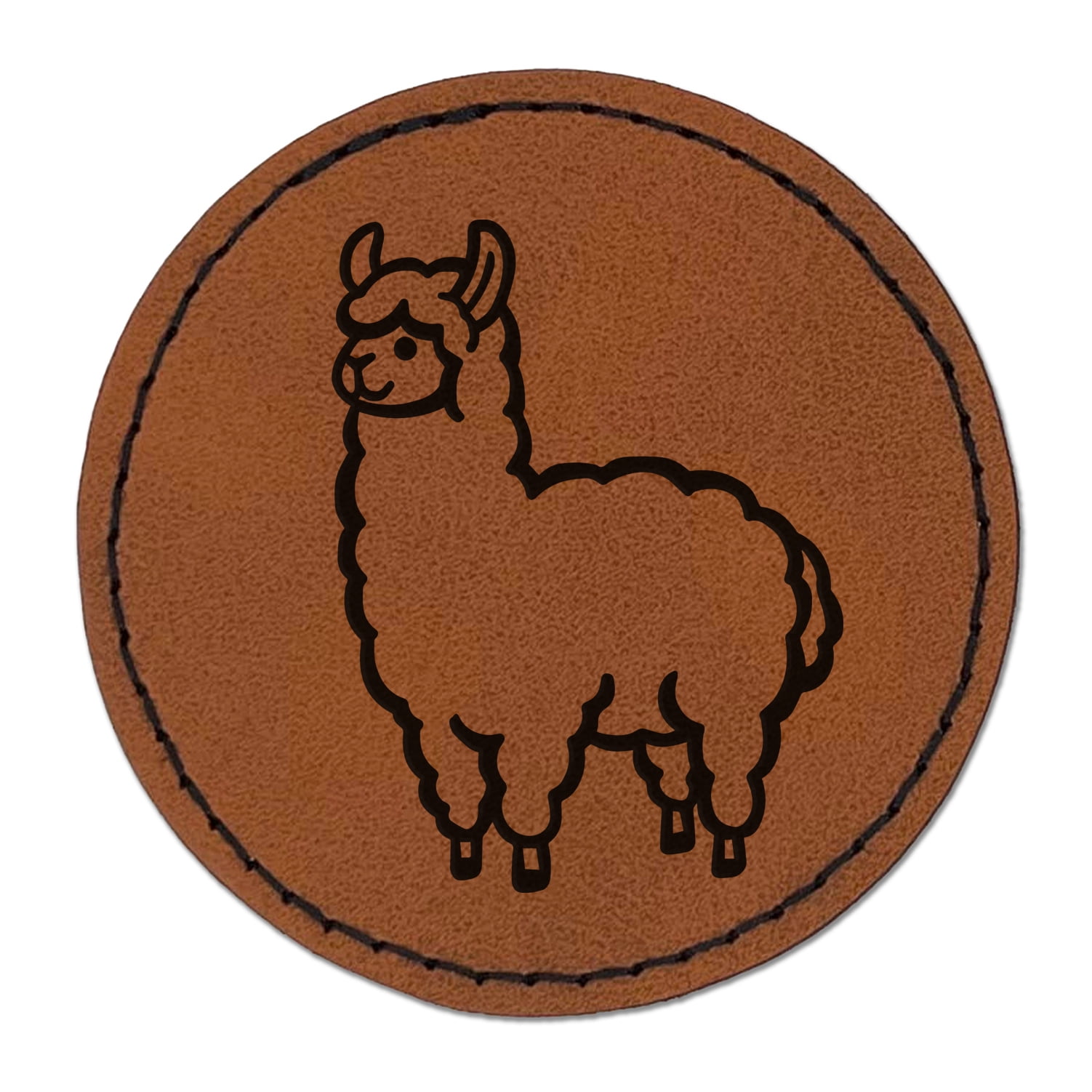 Alpaca Llama Full Body 2.5" Faux Leather Round Engraved Iron-On Patch ...