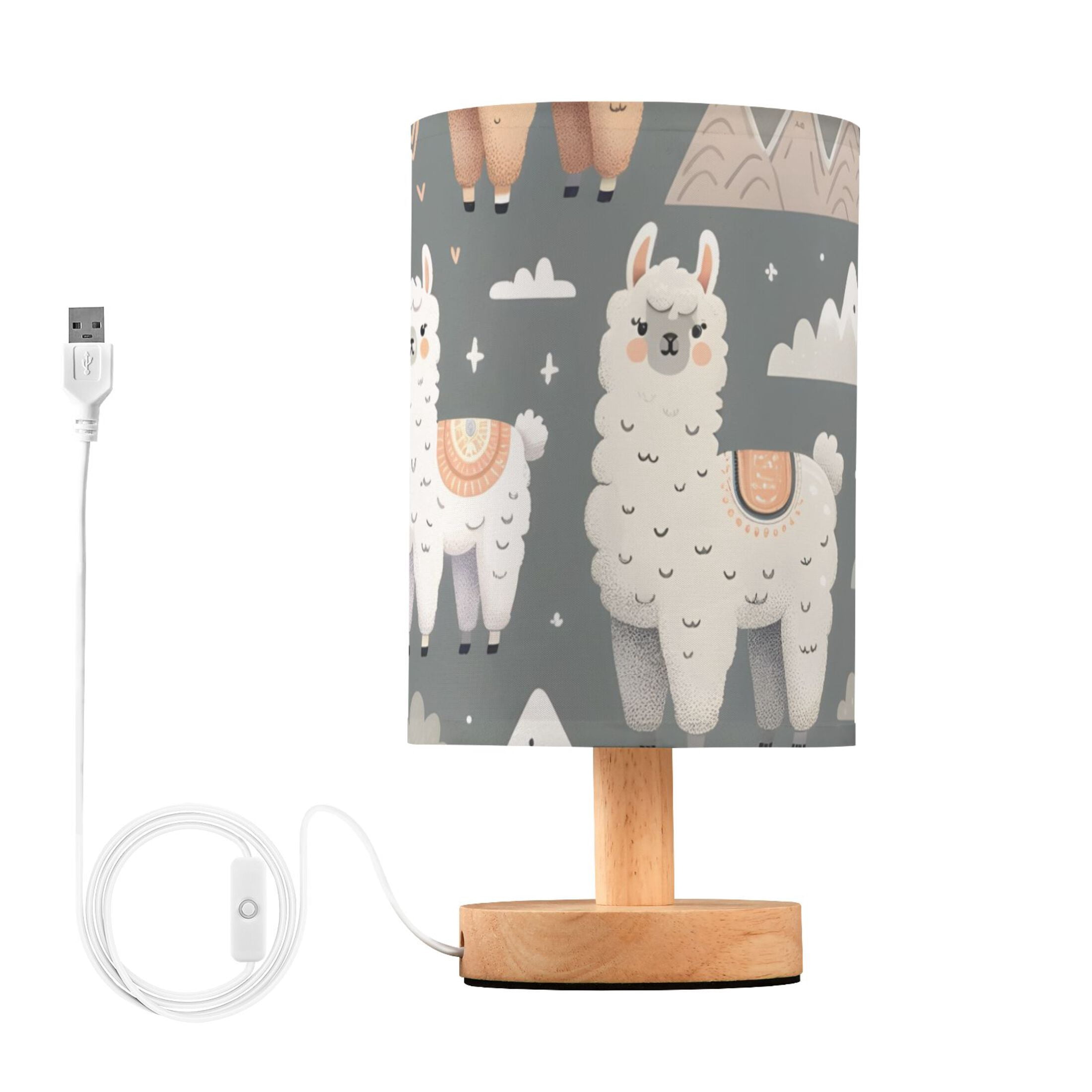 Alpaca and Mountains Sheep Table Lamp USB Bedside Desk Nightstand Lamp ...