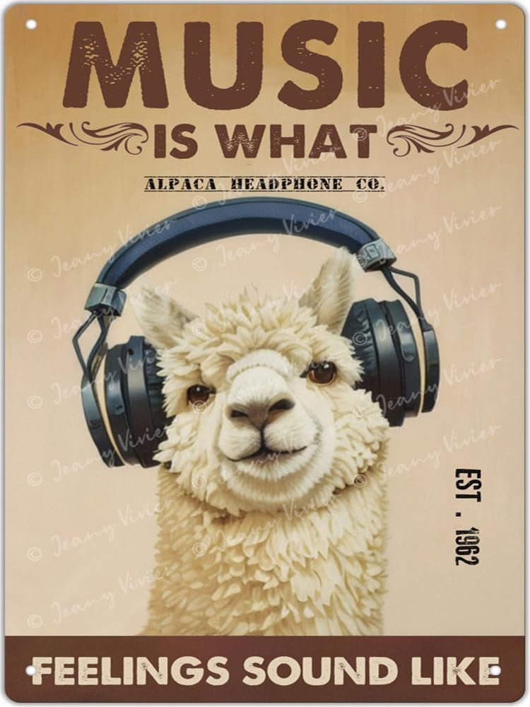 Alpaca Music is What Feelings Sound Like Metal Tin Sign Modern Hanging ...