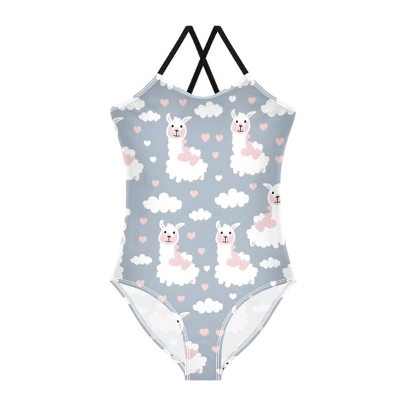 Alpaca Pattern Girls' One-Piece Swimwear 3T-10T Soft Stretchy for Beach ...