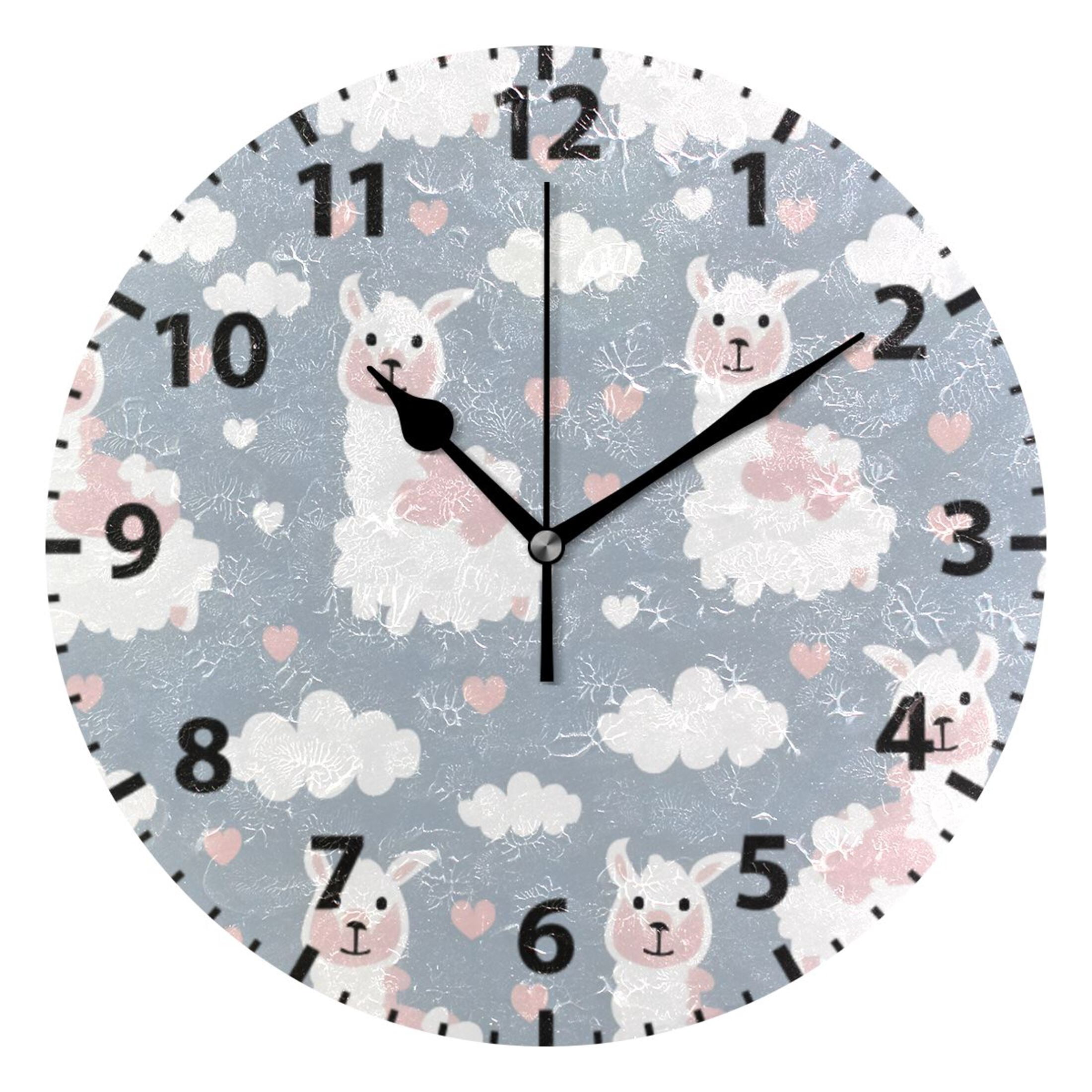 Alpaca Pattern Wall Clock 10in Round Artistic Oil Painting Home Decor ...