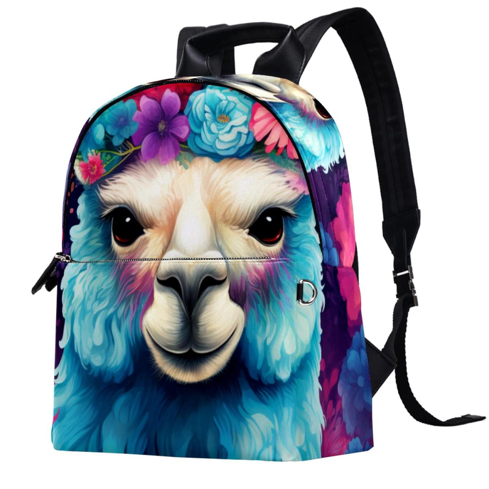 Alpaca Preppy Leather Canvas Backpack with Adjustable Shoulder Straps ...