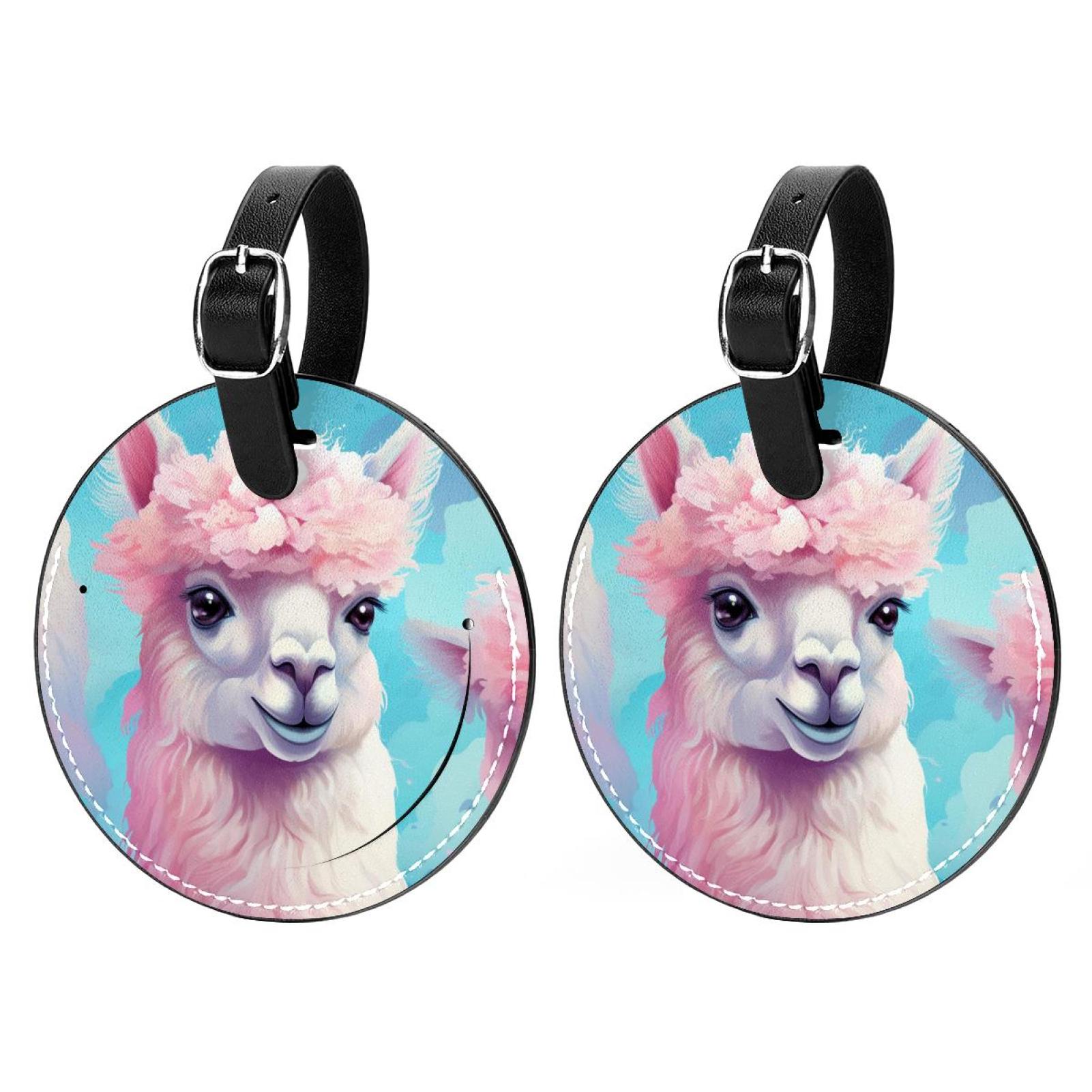 Alpaca Set of 2pcs PU Leather Round Suitcase Tags with Privacy Cover ...