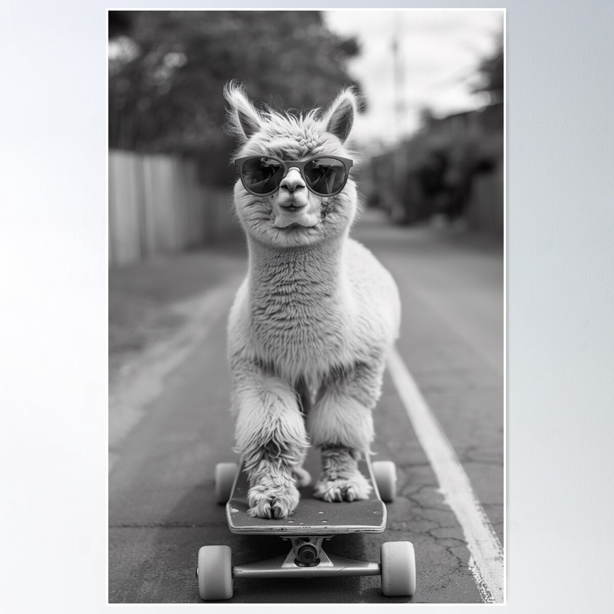 Alpaca Skateboarding Funny Vintage Animal Photo Poster Wall Art Modern ...
