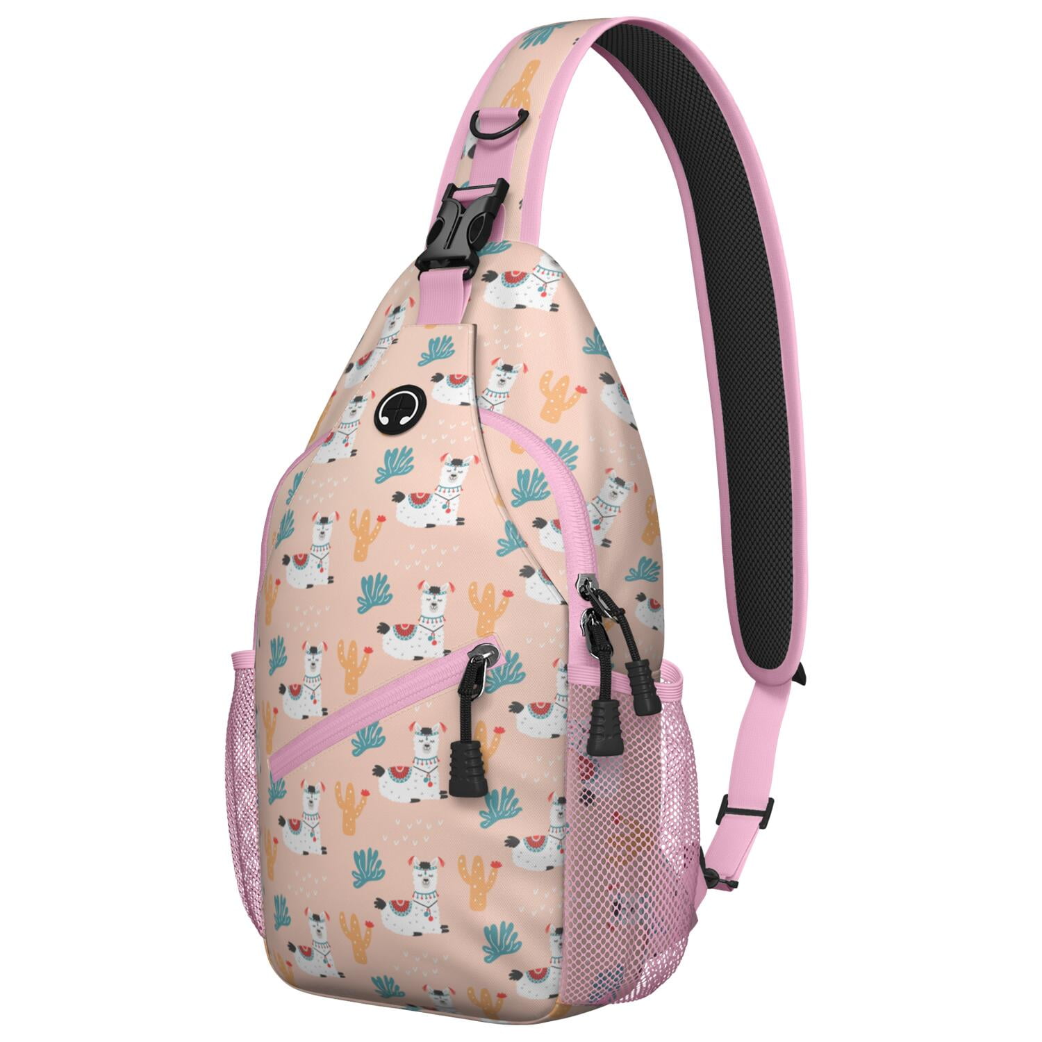 Alpaca Sling Backpack, Cute Llama Face Cartoon Print Crossbody Bag ...
