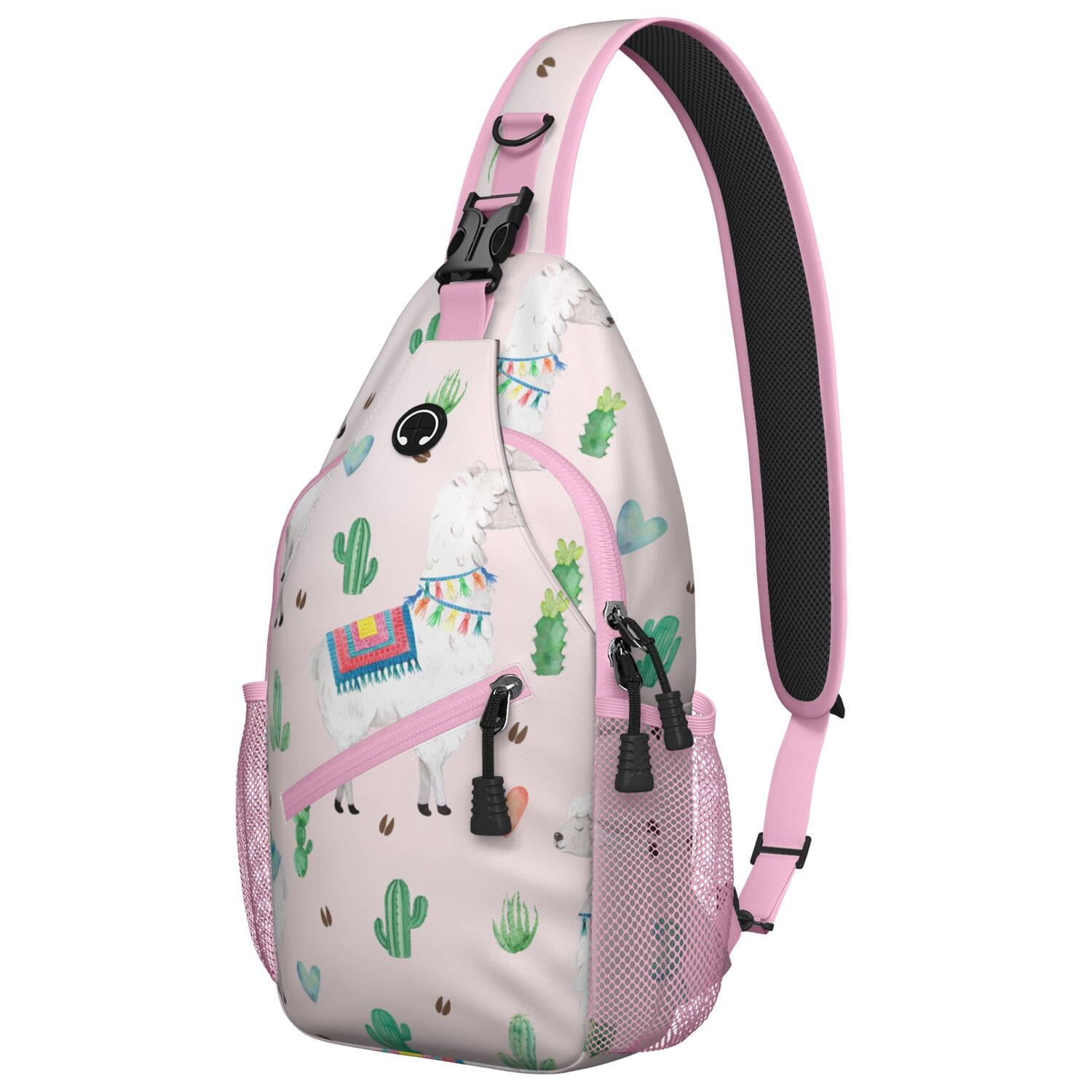 Alpaca Sling Backpack, Cute Llama Face Cartoon Print Crossbody Bag ...