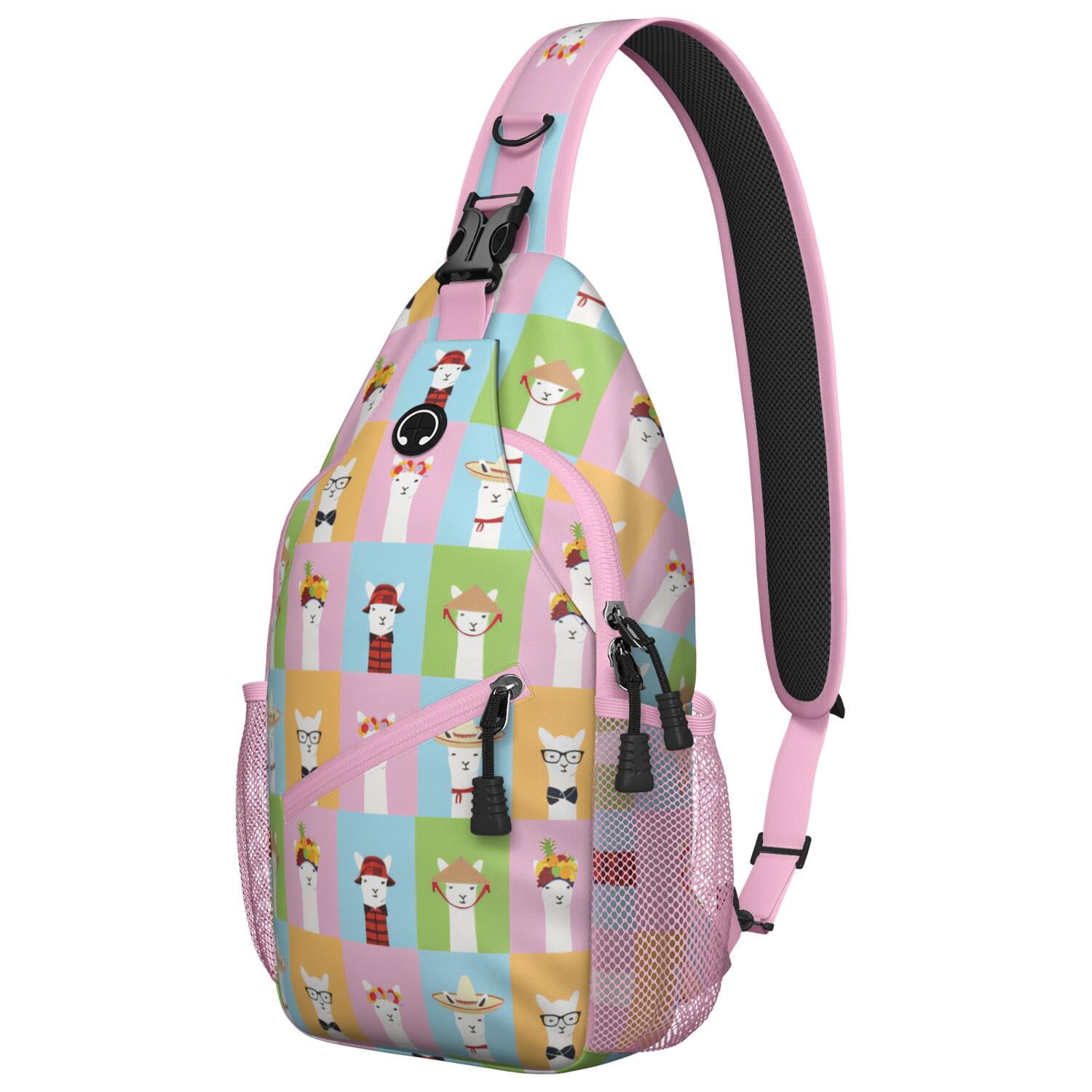 Alpaca Sling Backpack, Cute Llama Face Cartoon Print Crossbody Bag ...